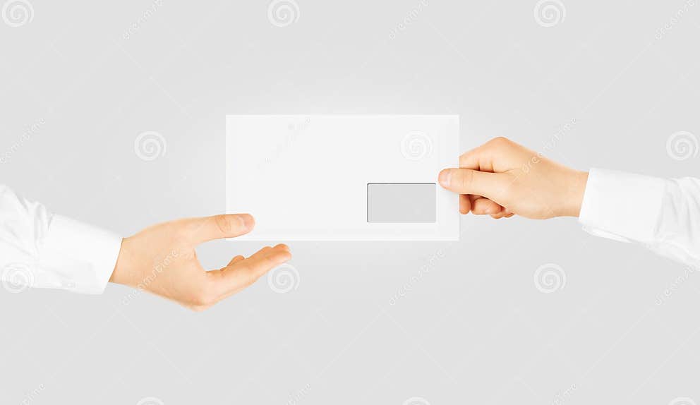 White Blank Envelope Giving Hand Mockup Design Present Stock Image ...