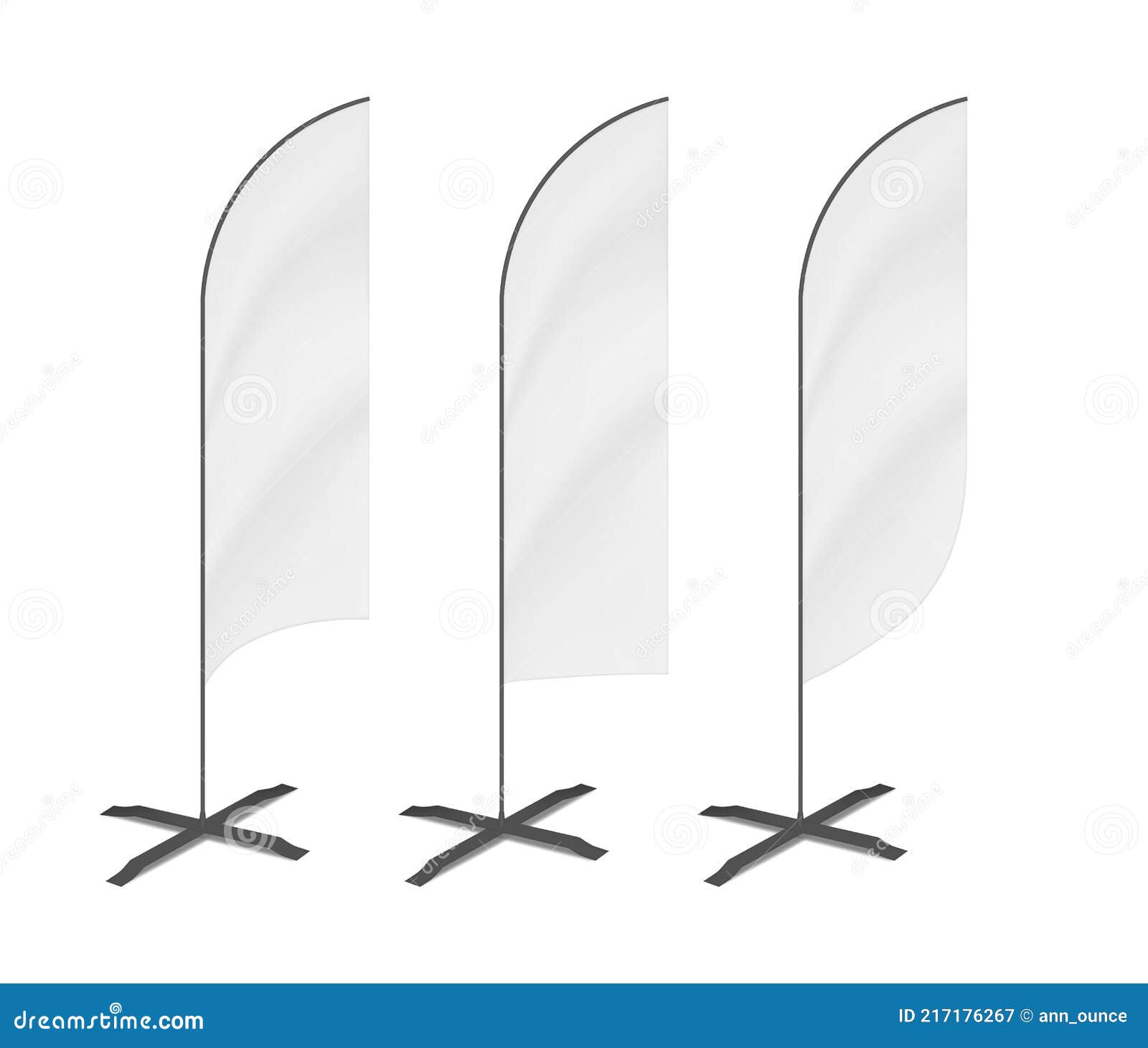 White Blank Feather Flag, Vector Mockup Set. Vertical Banner Stand ...