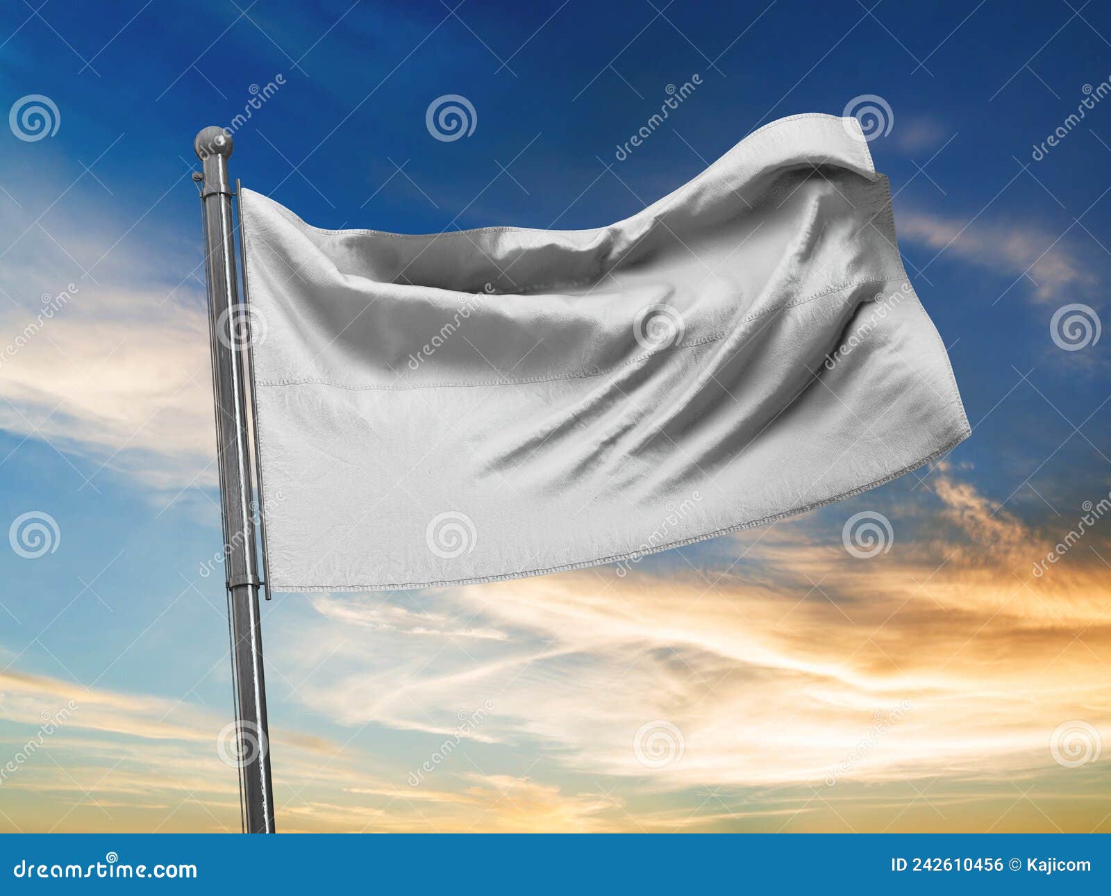 White Blank Flag Mockup with Sky Background Stock Illustration ...