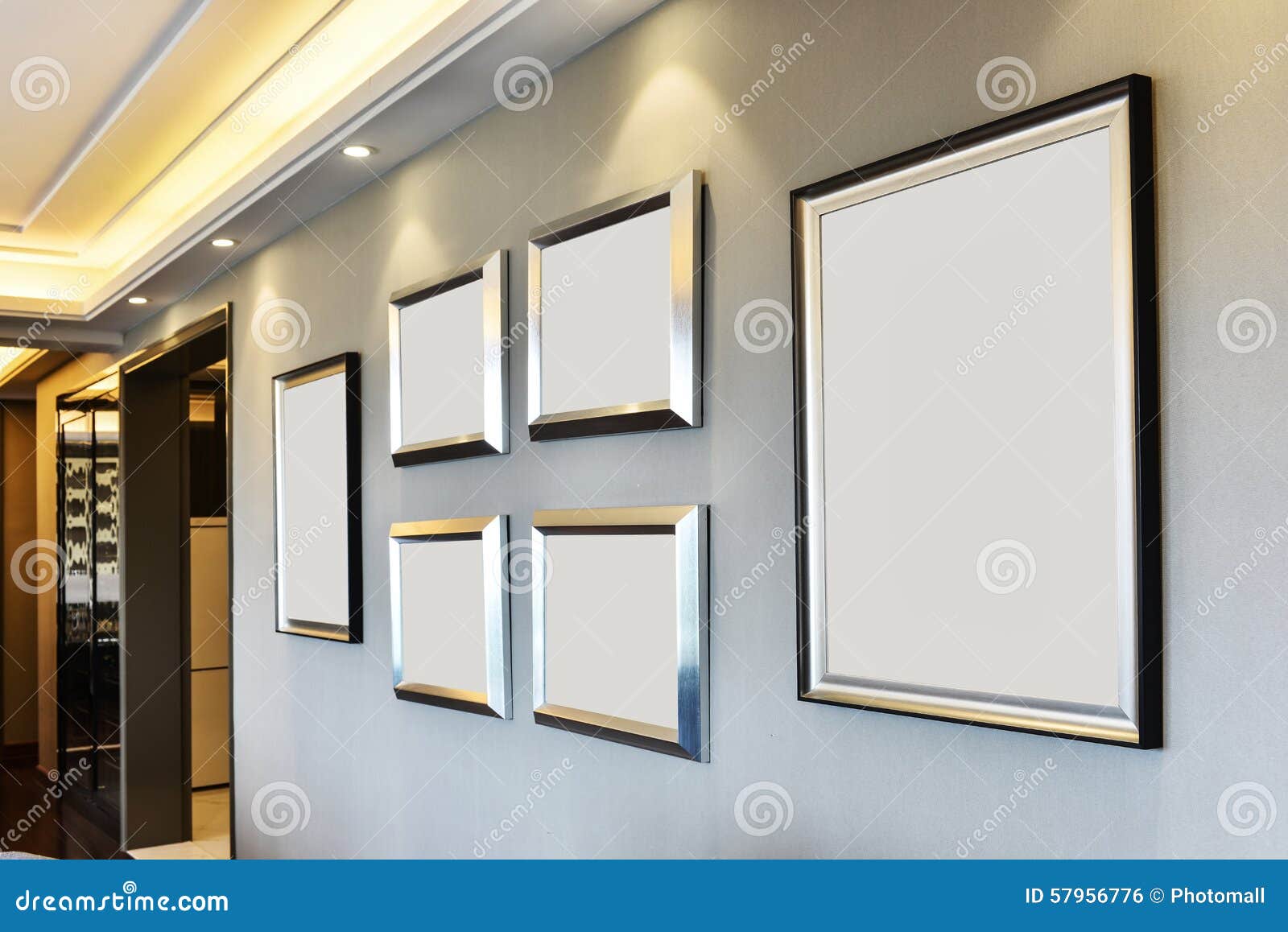 White blank frames on wall stock photo. Image of portfolio - 57956776
