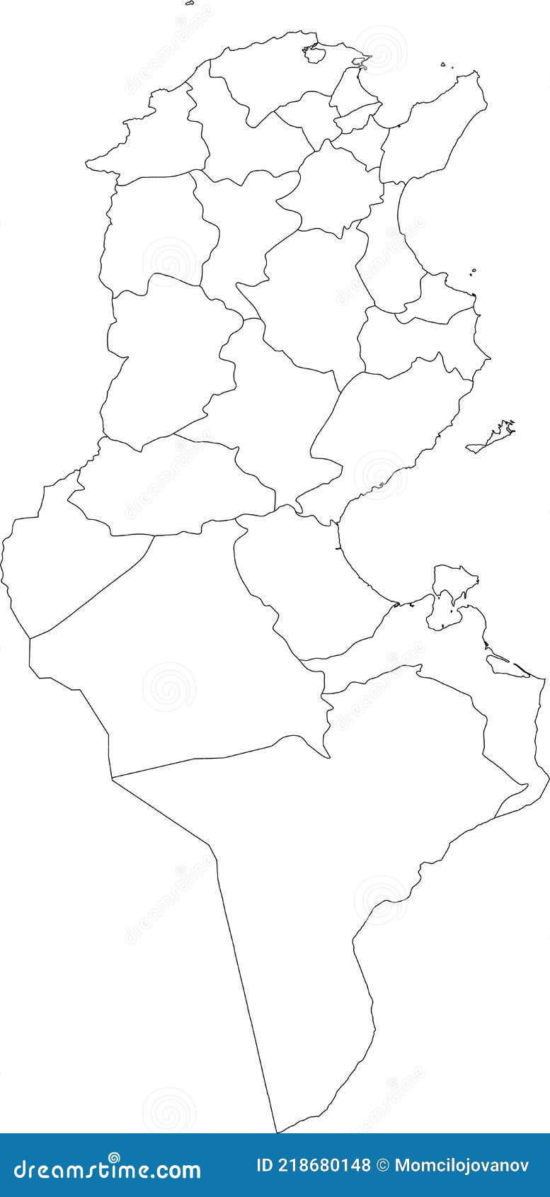 Blank Map Tunisia. High Quality Map Of Tunisian Republic With Provinces ...