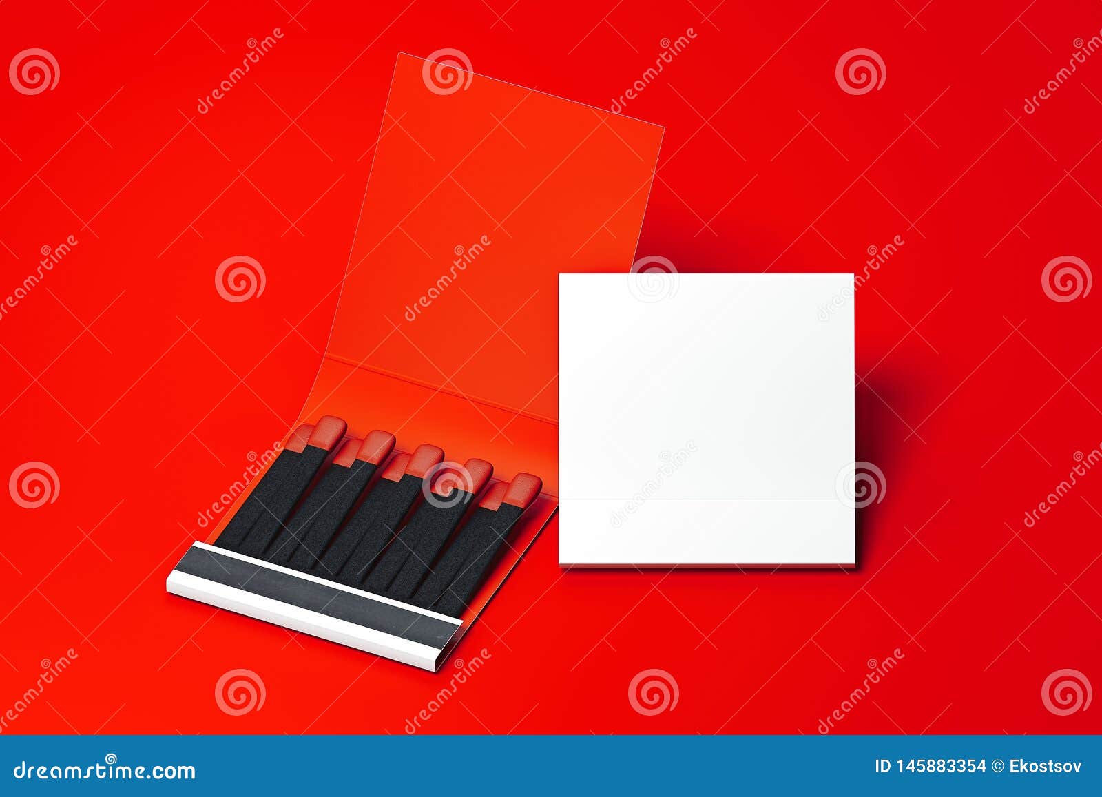 White Blank Matchbox with Matches on Red Background. 3d Rendering. Copy ...