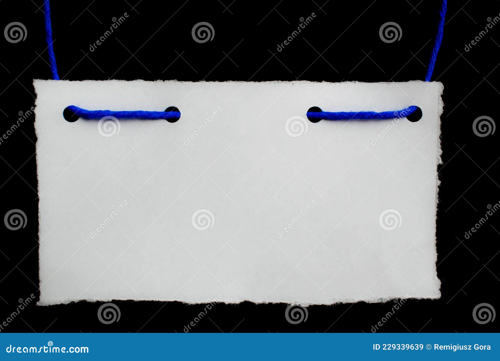 White Blank Note Card with Blue String on Black Background Stock Image ...