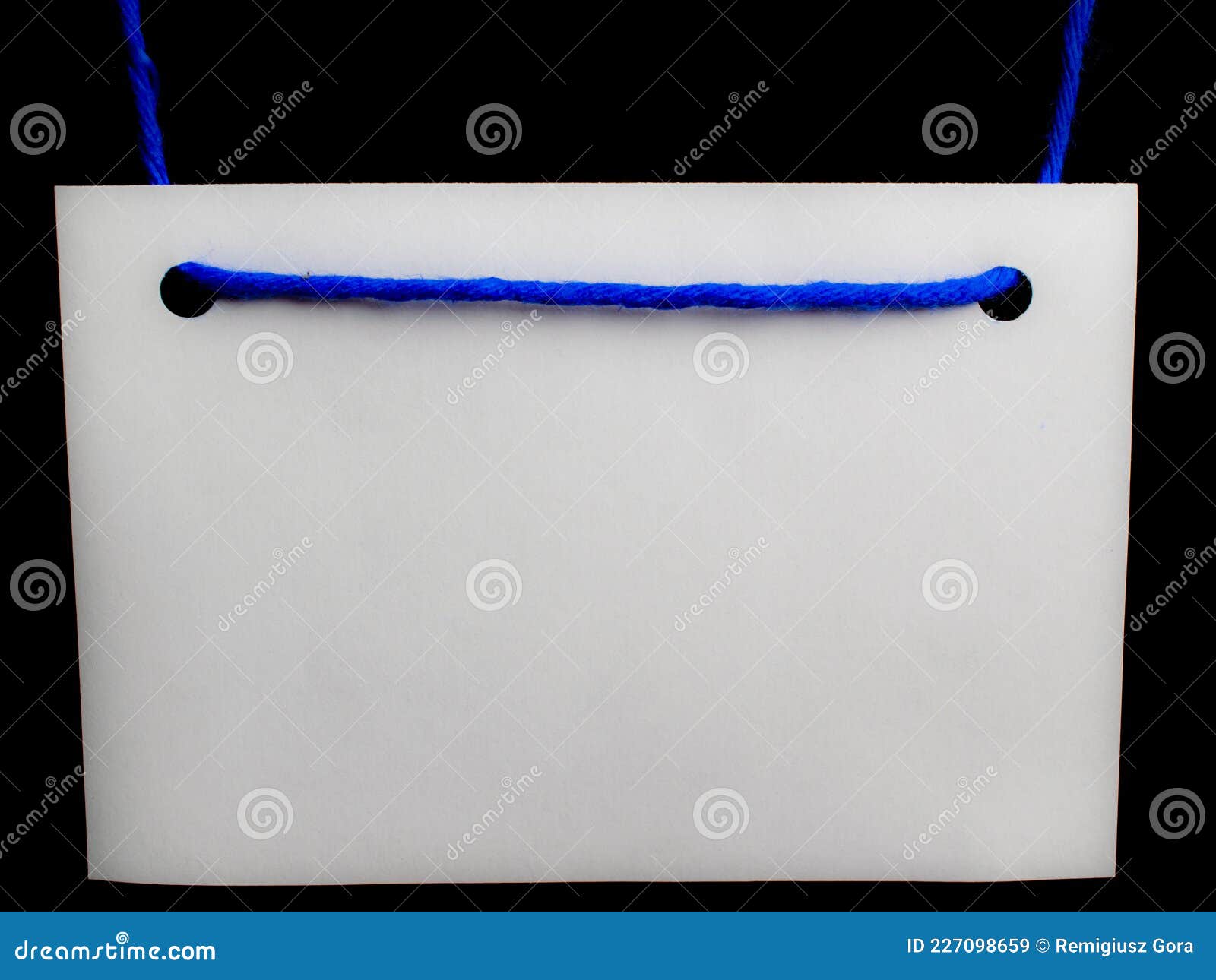 White Blank Note Card with Blue String on Black Background Stock Image ...