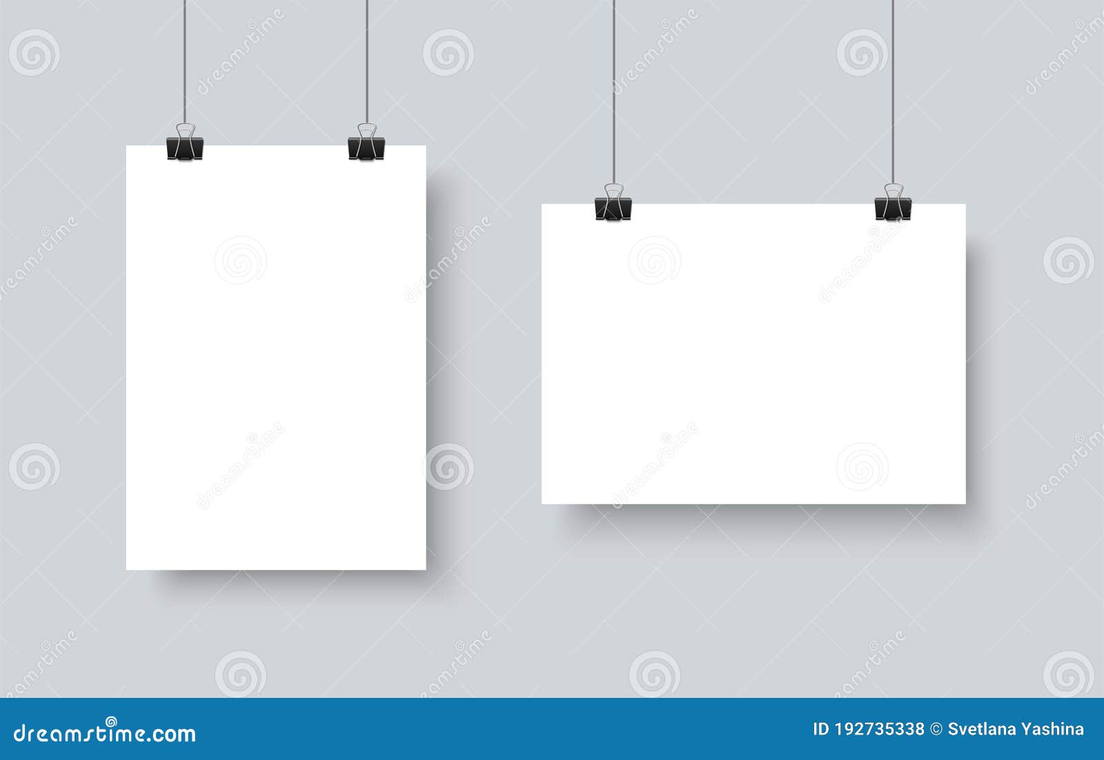 White Blank Realistic Sheets of Paper Hangs on the Clamps Stock Vector ...
