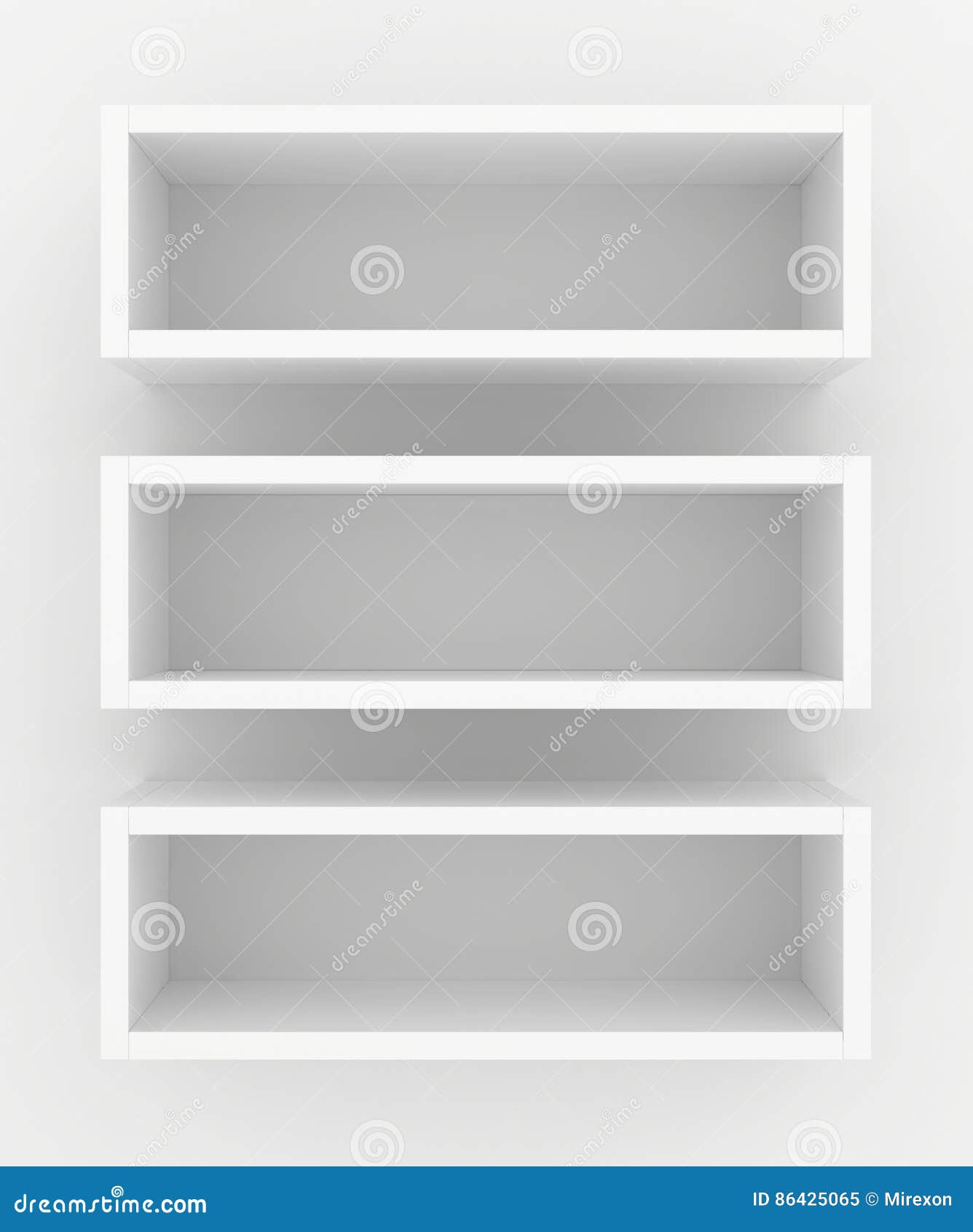 White Blank Showcase Displays Shelves Front View. 3D Rendering Stock ...