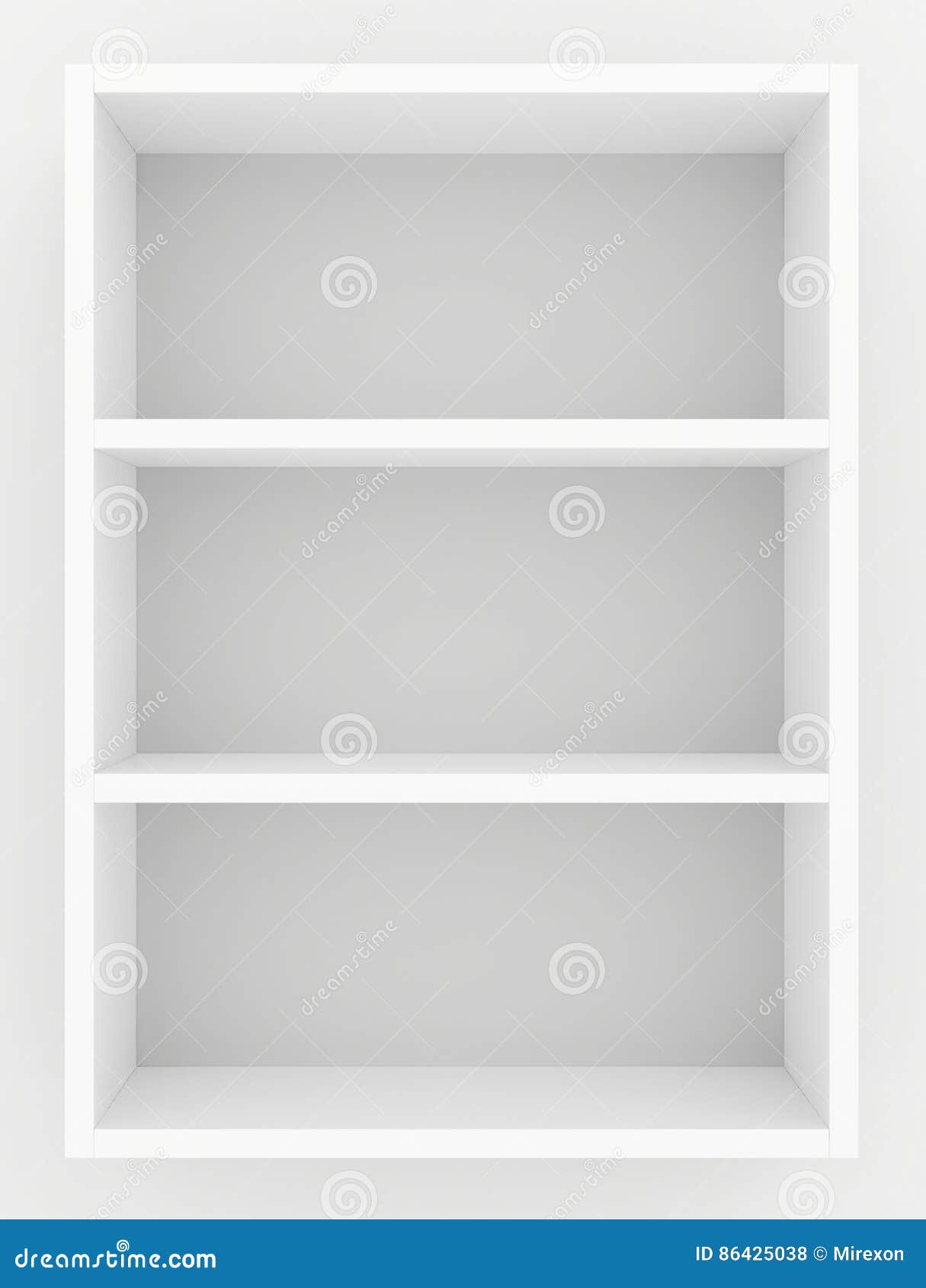 White Blank Showcase Shelves Front View. 3D Rendering Stock ...