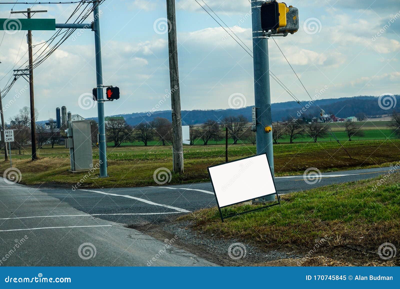 White Blank Sign by the Side of a Country Road Near an Intersection ...
