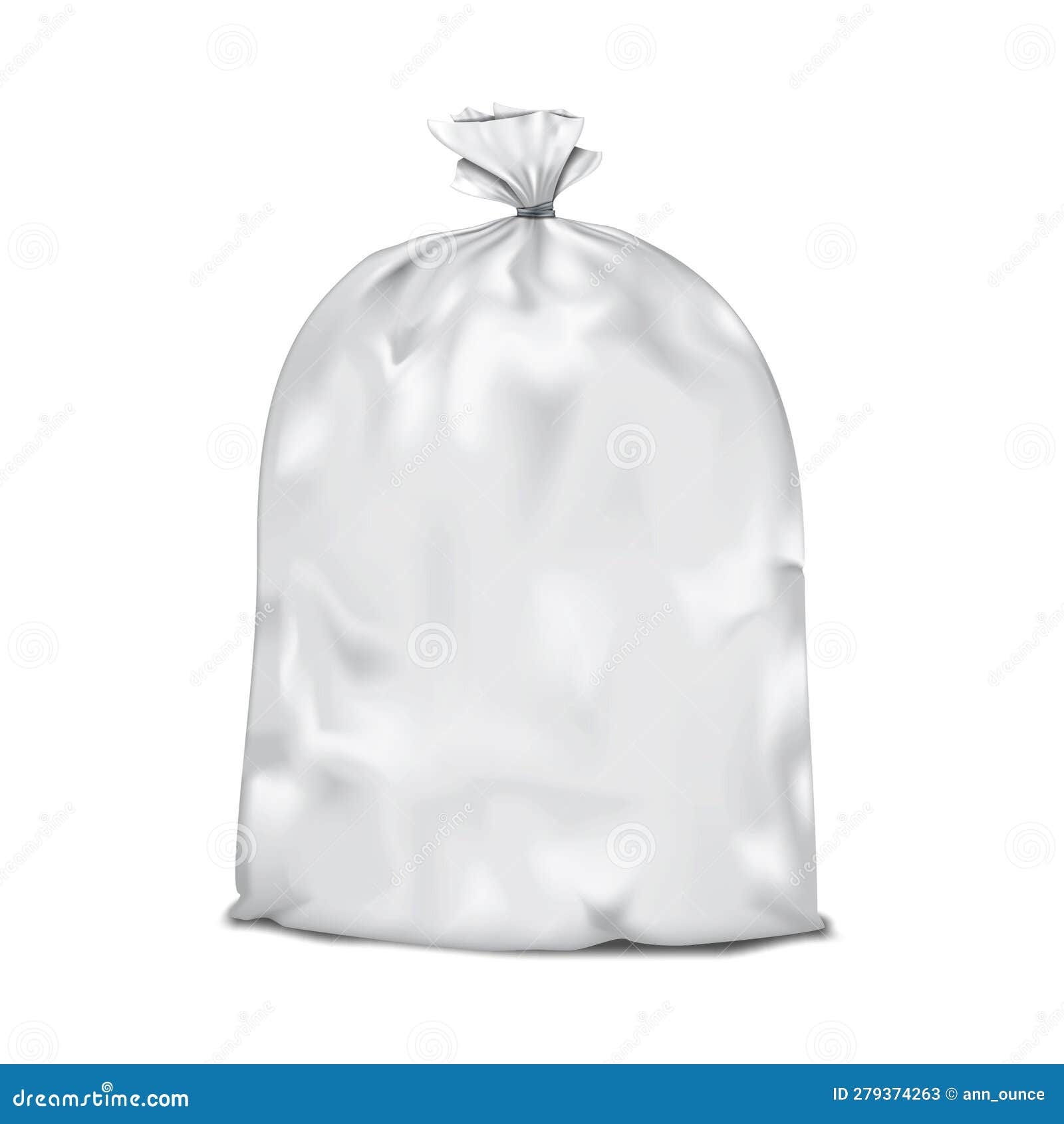 White Blank Tied Plastic Bag Realistic Vector Mockup. Packaging Pouch ...
