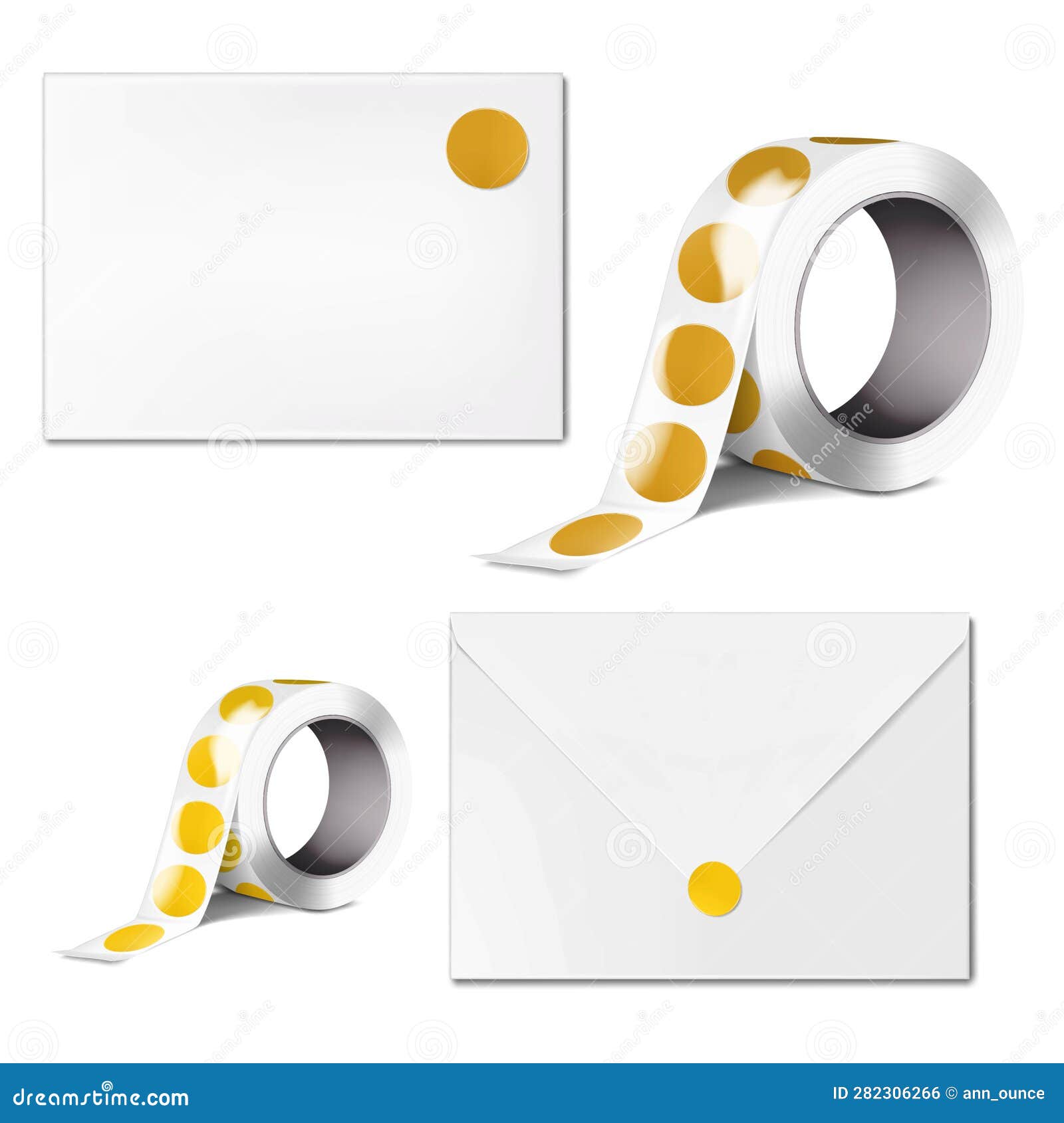 White Blank V Flap C5 Envelope with Round Label Sticker Roll Realistic ...