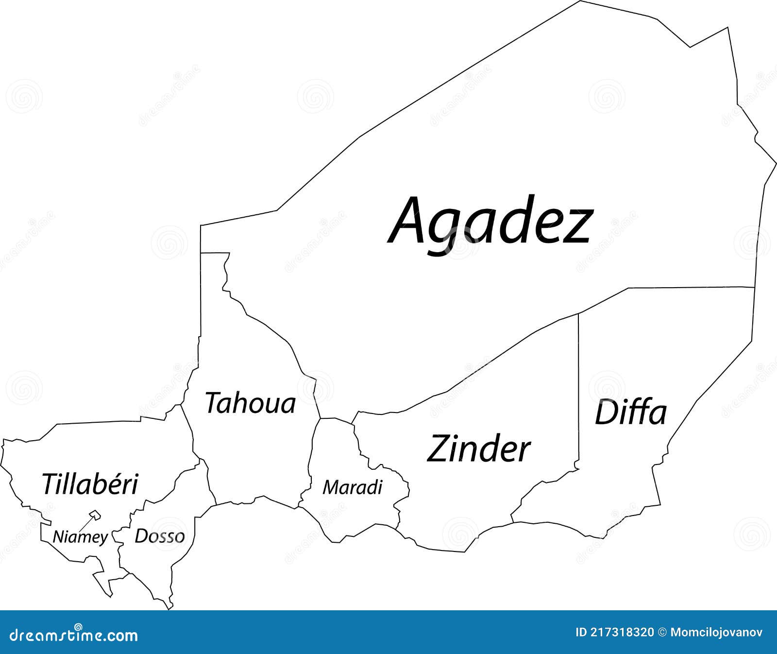 Blank Map Of Niger. Departments Of Niger Map. High Detailed Vector Map ...