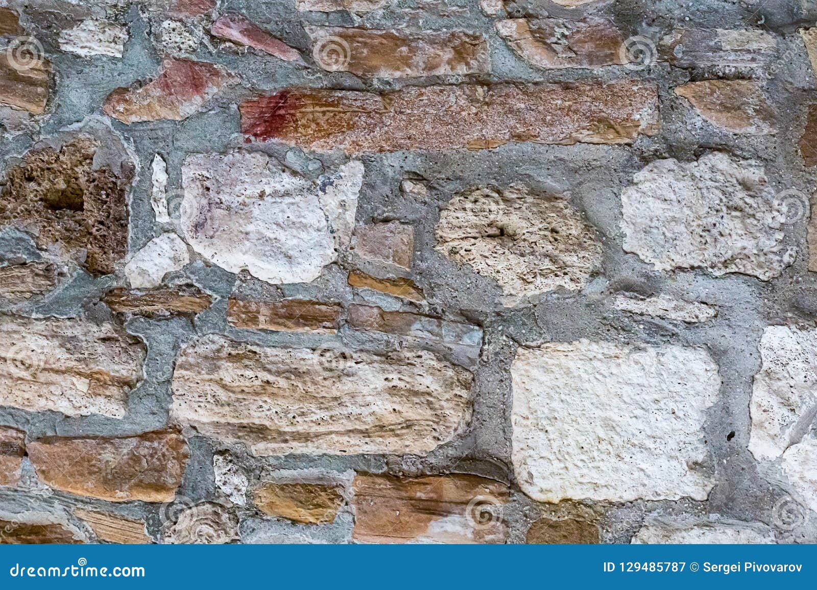 White Block Stone Rectangular Cobblestone In Cement Base Close-up ...