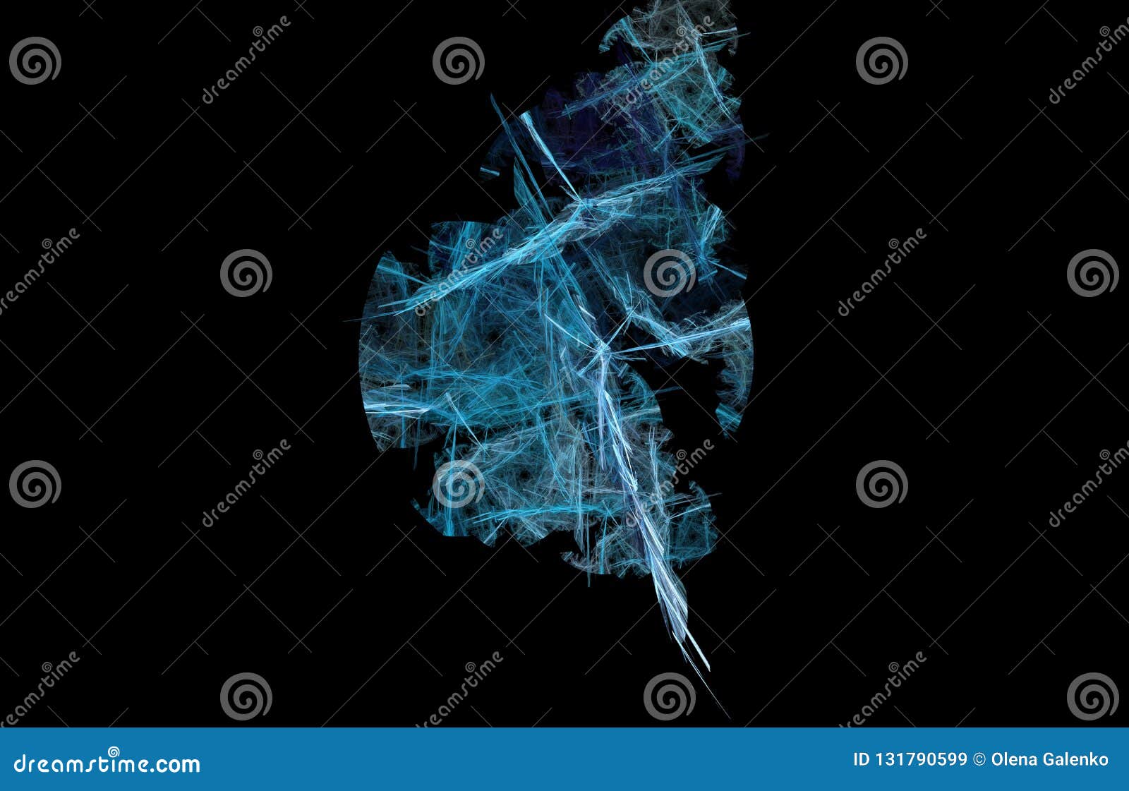 White Blue Abstract Fractal on Black Background. Fantasy Fractal ...