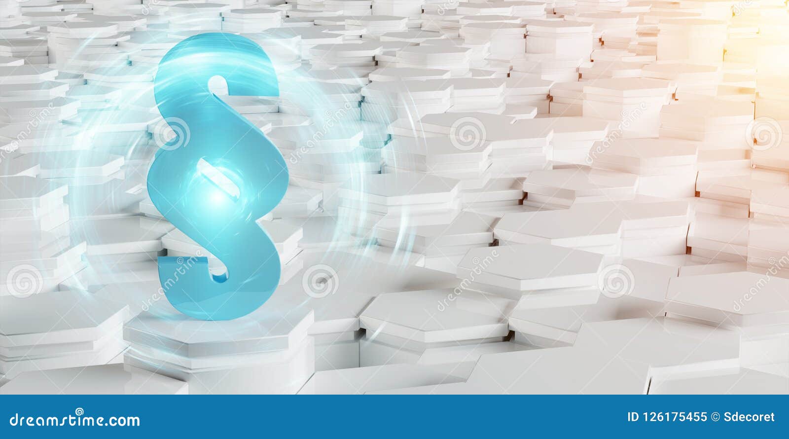 White and Blue Law Icon Hexagons Background 3D Rendering Stock ...