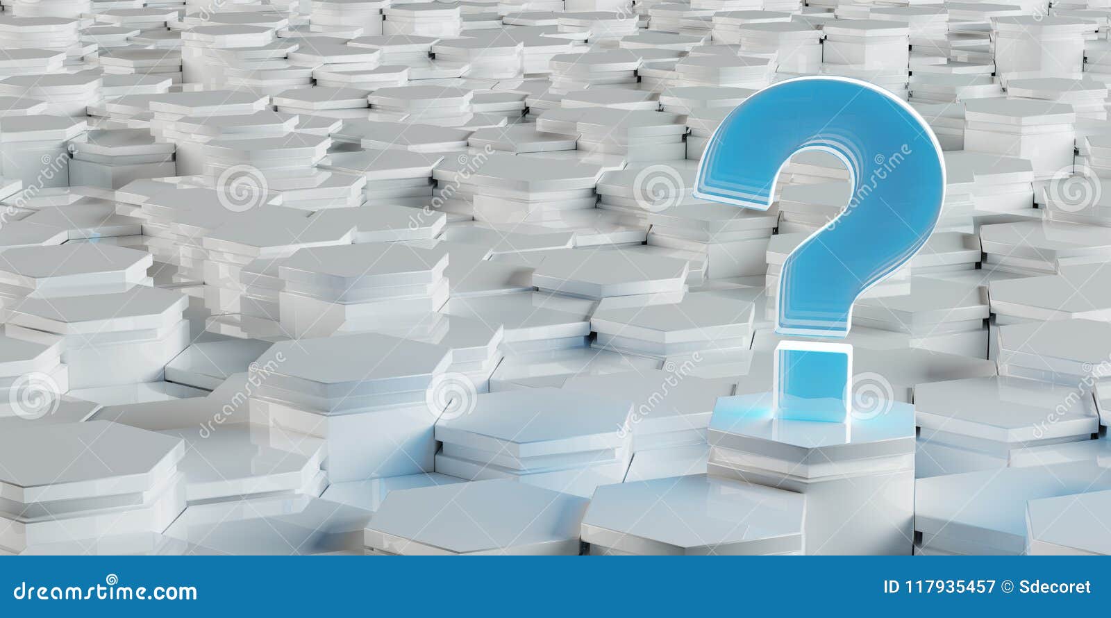 White Blue Question Icon on Hexagons Background 3D Rendering Stock ...