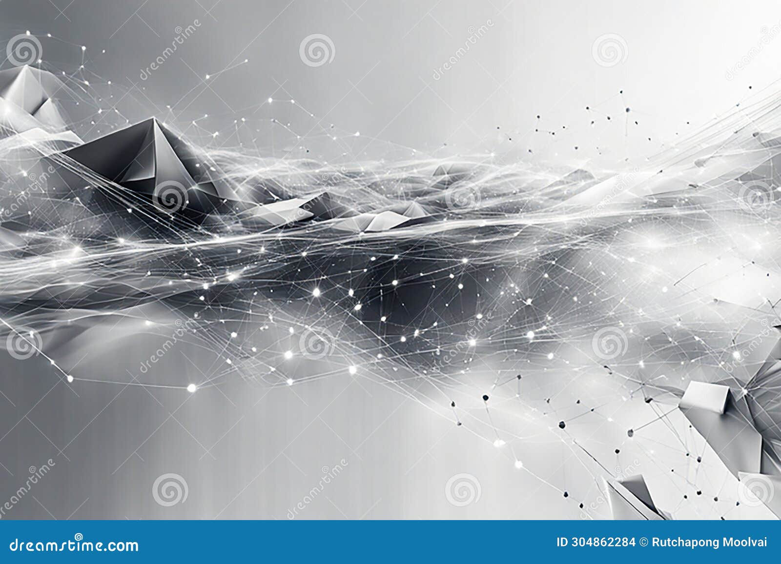 White,gray Abstract Technology Background with a Network Grid and ...