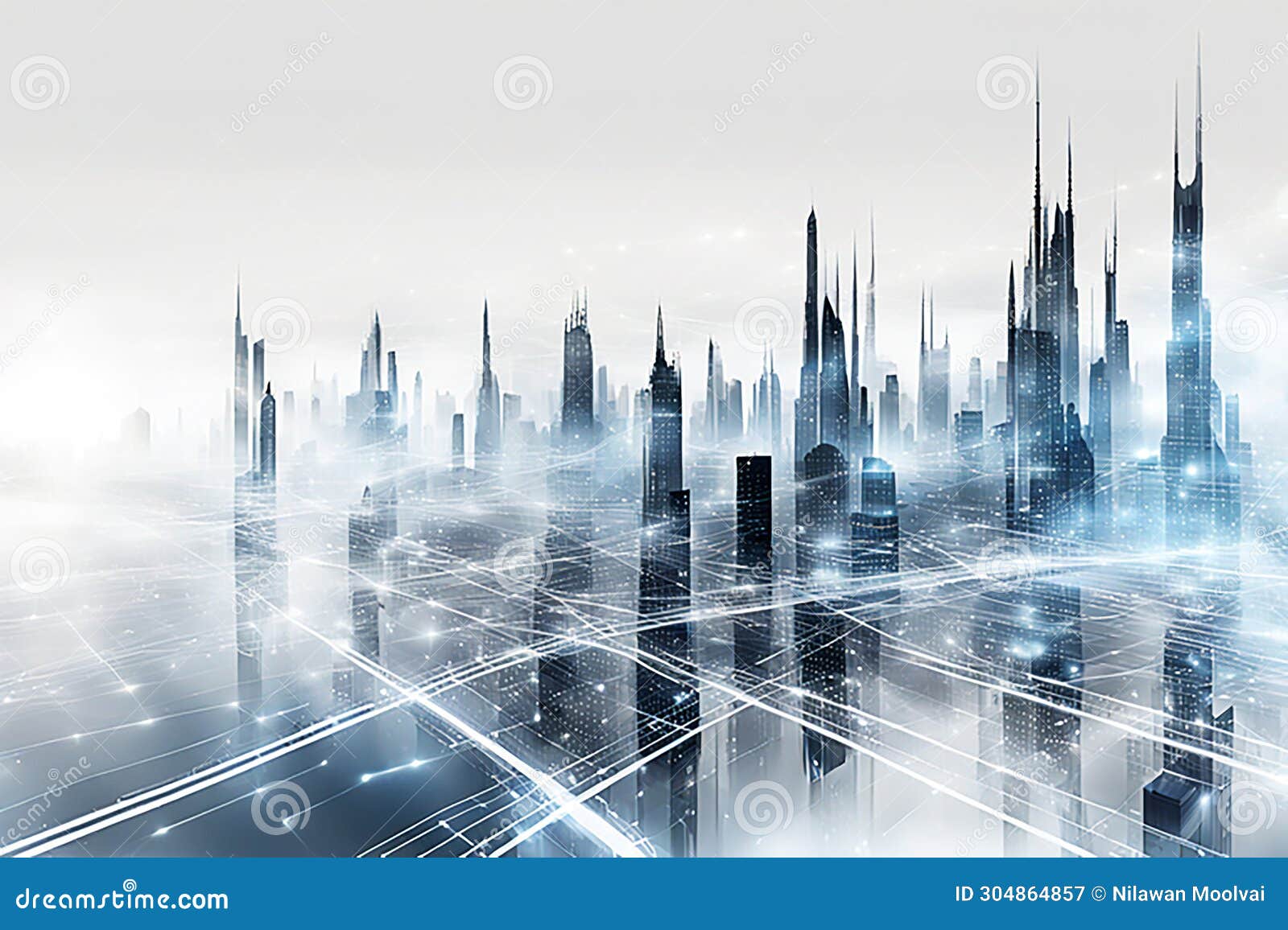 White,blue Abstract Technology Background With A Network Grid And ...