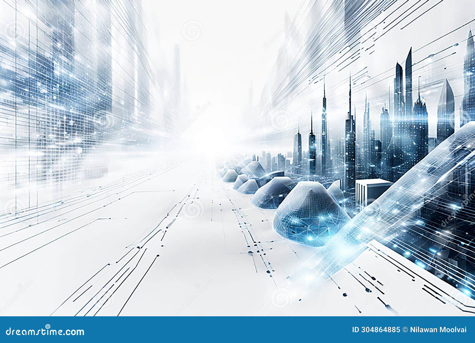 White,blue Abstract Technology Background with a Network Grid and ...