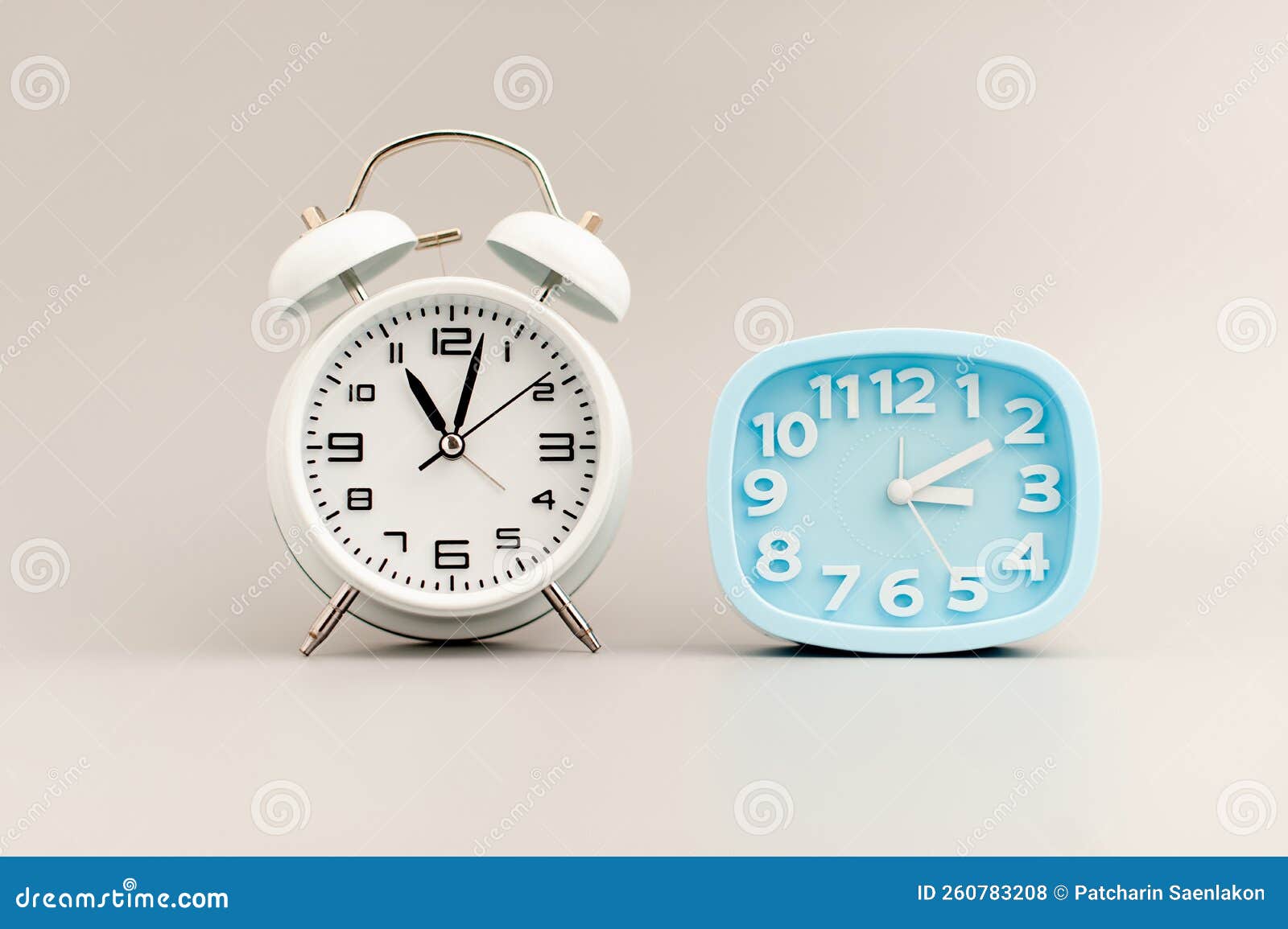 White and Blue Alarm Clock on Gray Scene, Critical Time Concept Stock ...
