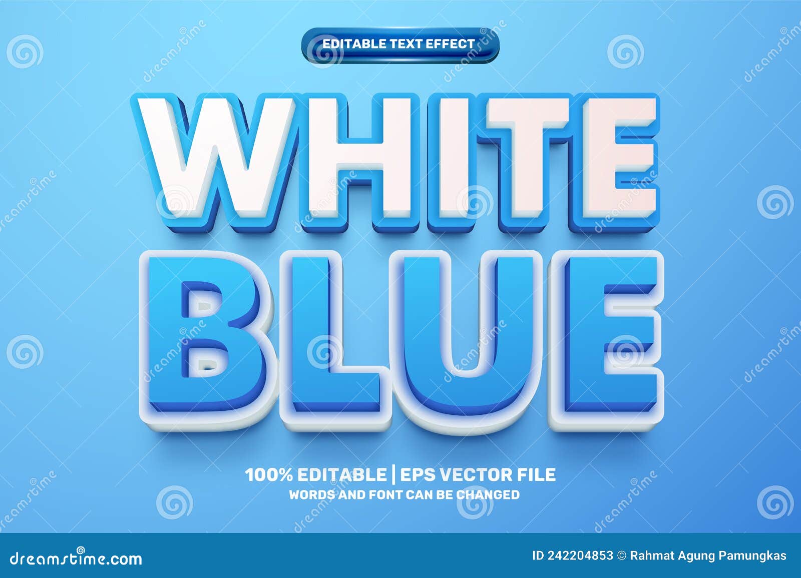White Blue Bold 3D Editable Text Effect Style Stock Vector ...