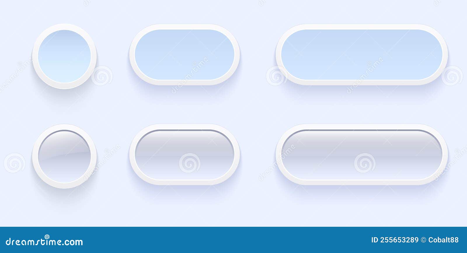 White Blue Buttons for User Interface, Simple Circle 3D Modern Design ... White Blue Buttons for User Interface, Simple Circle 3D Modern Design ...