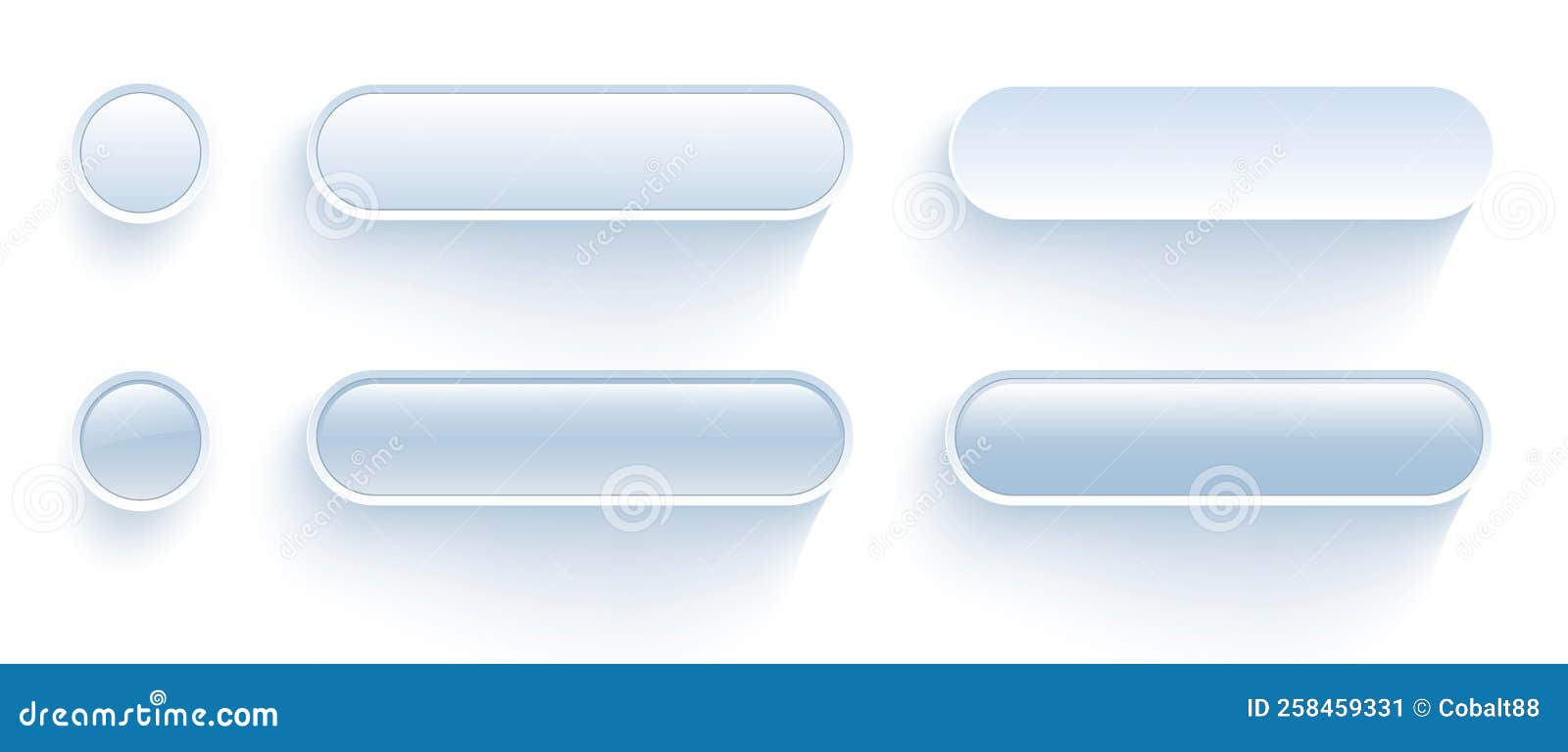 White Blue Buttons for User Interface, Simple Circle 3D Modern Design ... White Blue Buttons for User Interface, Simple Circle 3D Modern Design ...