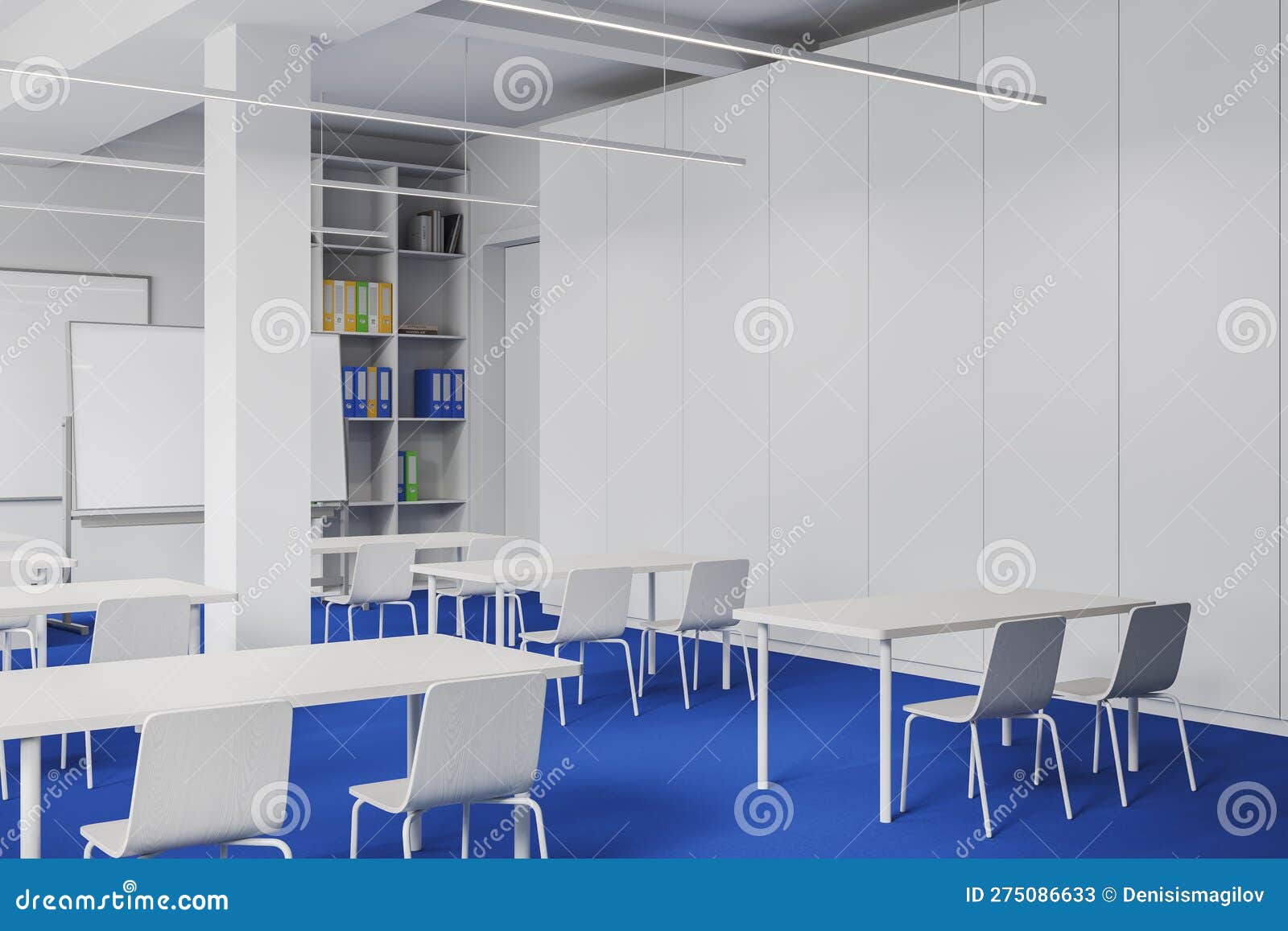 White and Blue Classroom with Mock Up Wall Stock Illustration ...