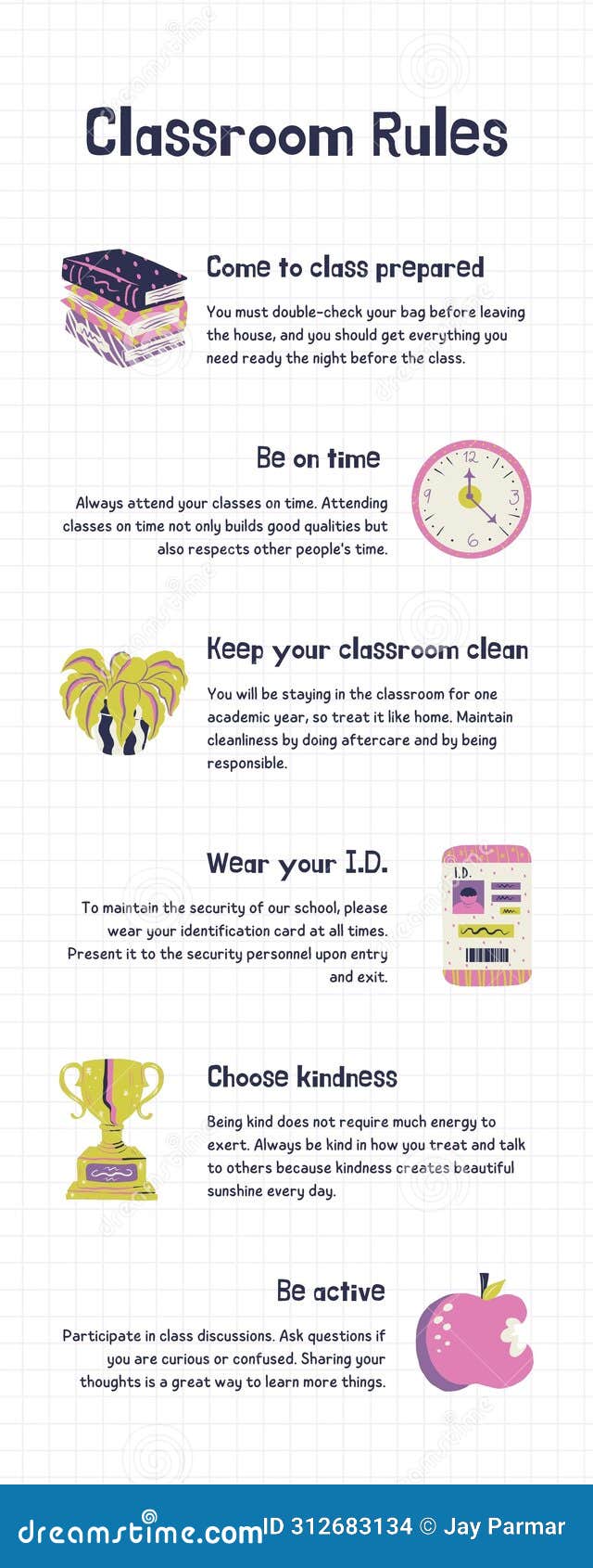 White Blue Clean Classroom Rules Infographic Stock Illustration ...