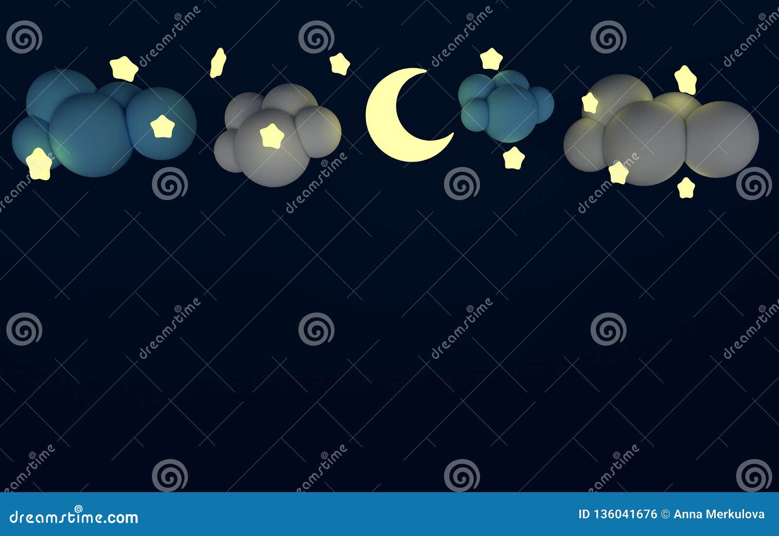 White and Blue Clouds and the Lighting Stars with Moon on the Dark Blue ...
