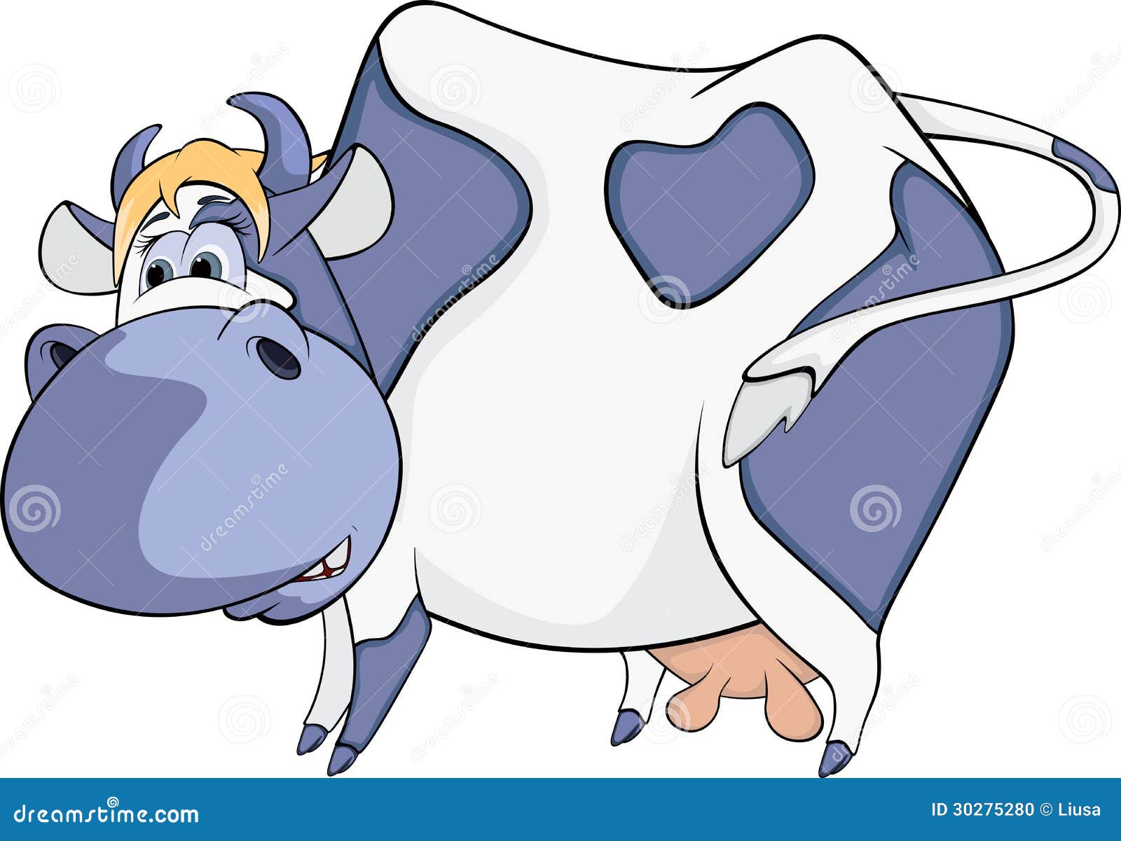 Happy blue cow. Cartoon stock vector. Illustration of milk - 30275280