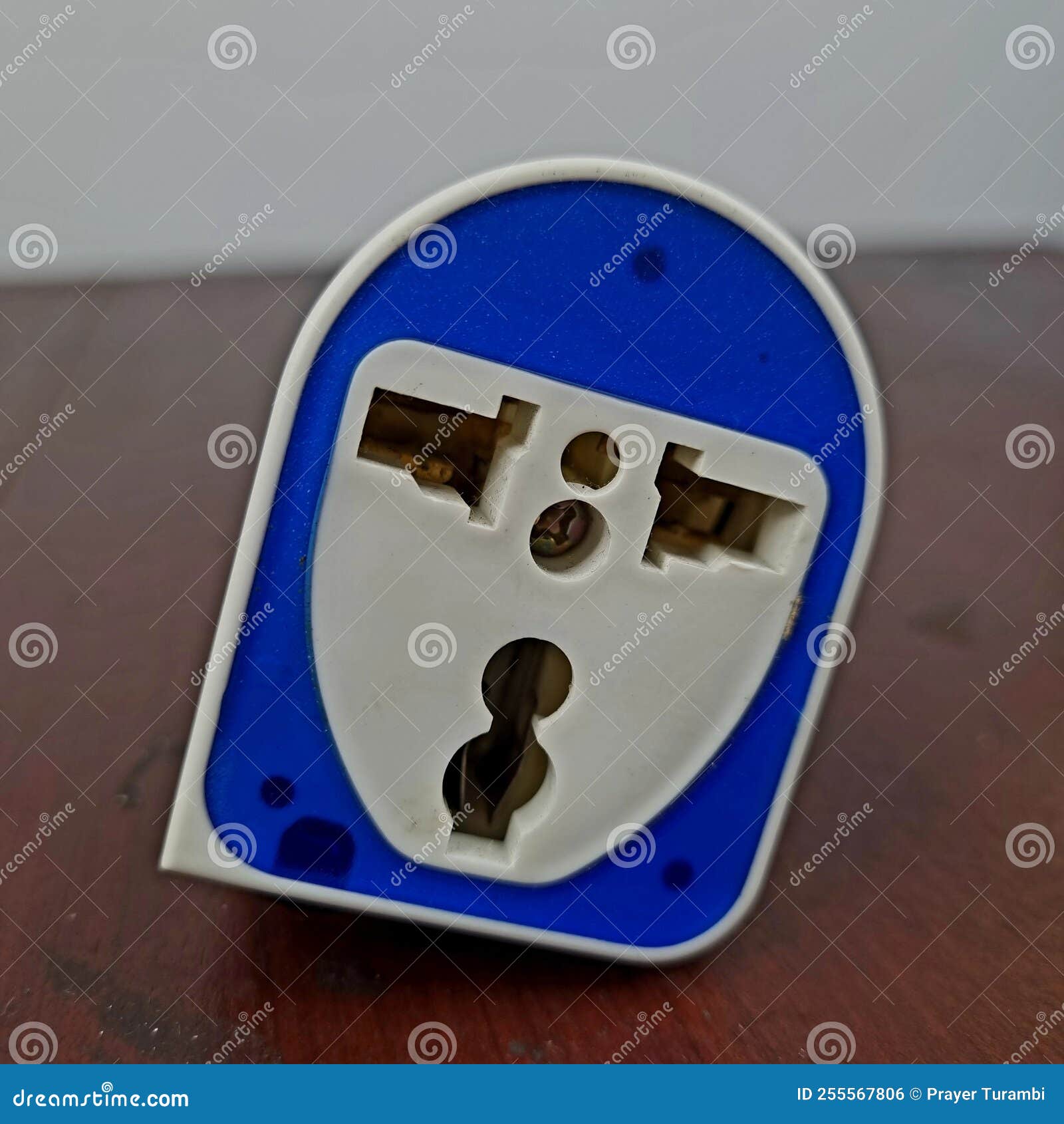 White and Blue Electrical Outlet on the Table Stock Photo - Image of ...