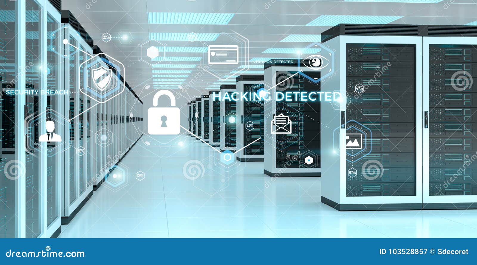 Firewall Activated on Server Room Data Center 3D Rendering Stock ...