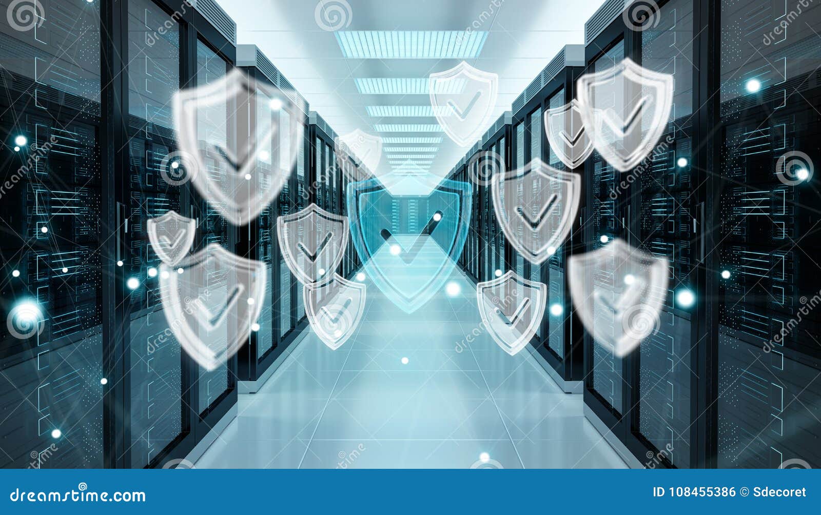 Firewall Activated on Server Room Data Center 3D Rendering Stock ...