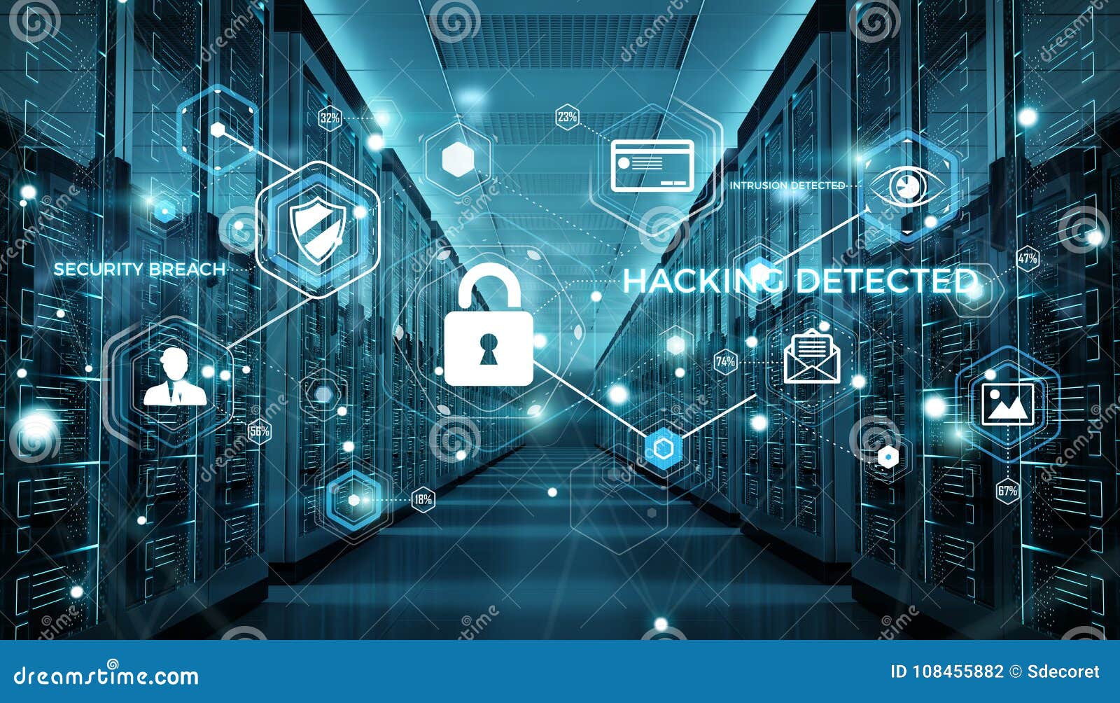 Firewall Activated on Server Room Data Center 3D Rendering Stock ...