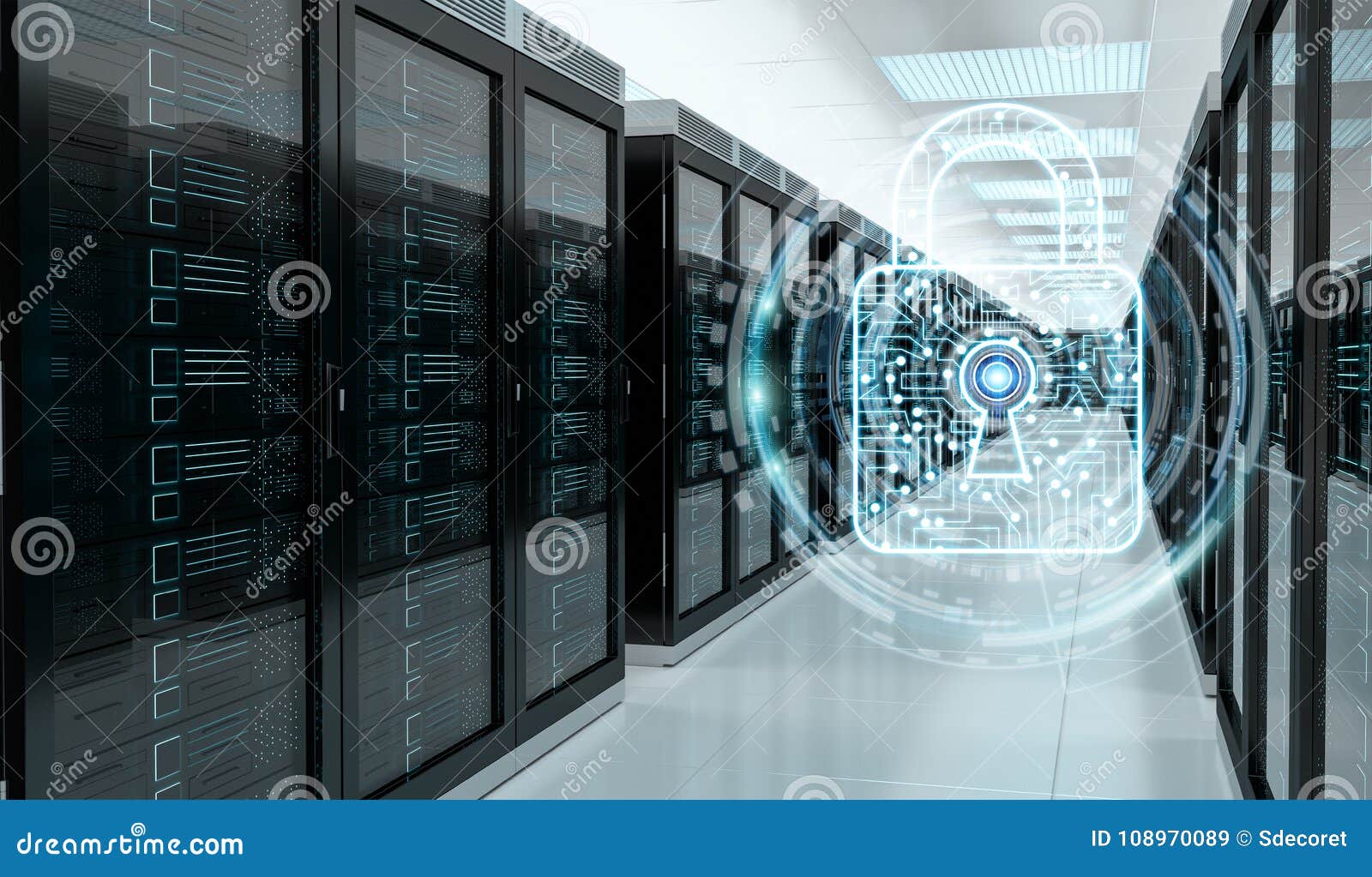 Firewall Activated on Server Room Data Center 3D Rendering Stock ...