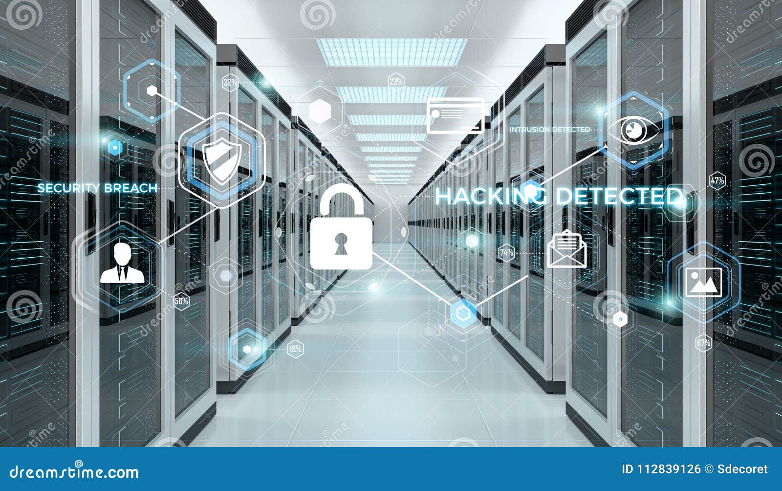 Firewall Activated on Server Room Data Center 3D Rendering Stock ...