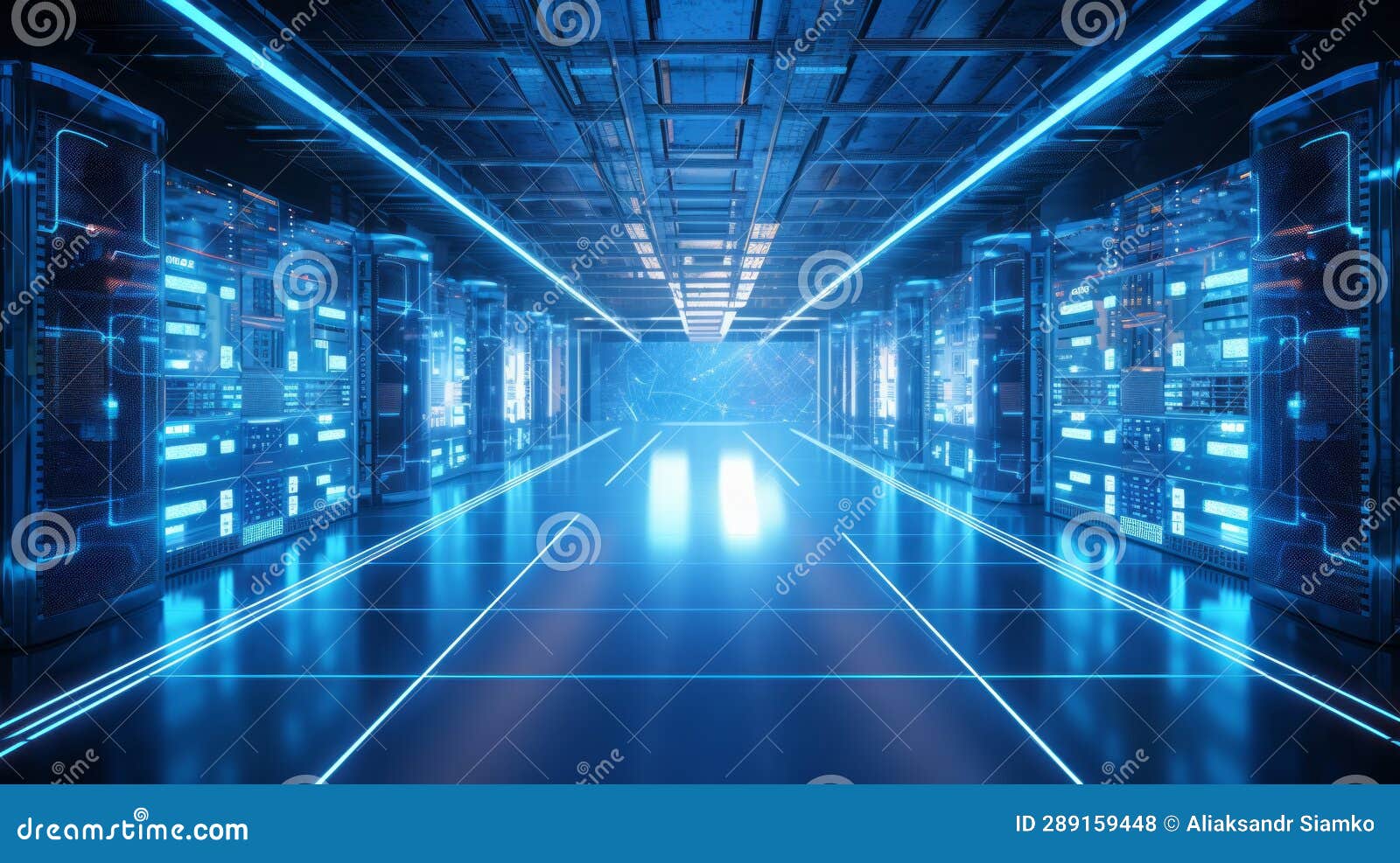 White and Blue Firewall Activated on Server Room Data Center 3D ...