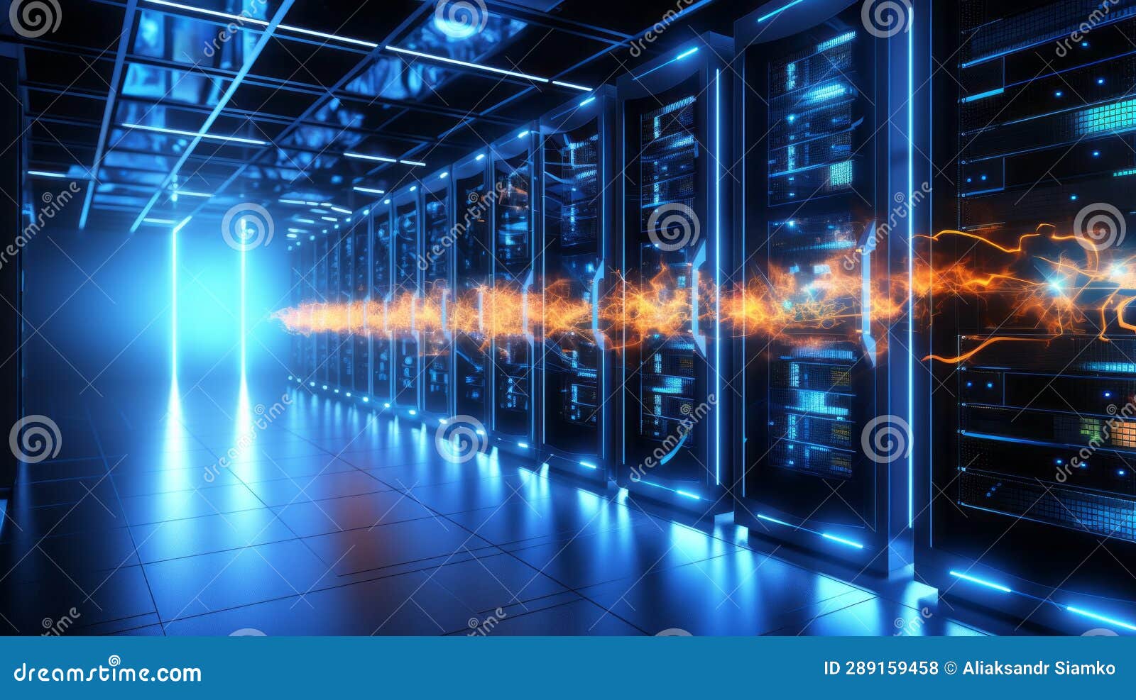 White and Blue Firewall Activated on Server Room Data Center 3D ...