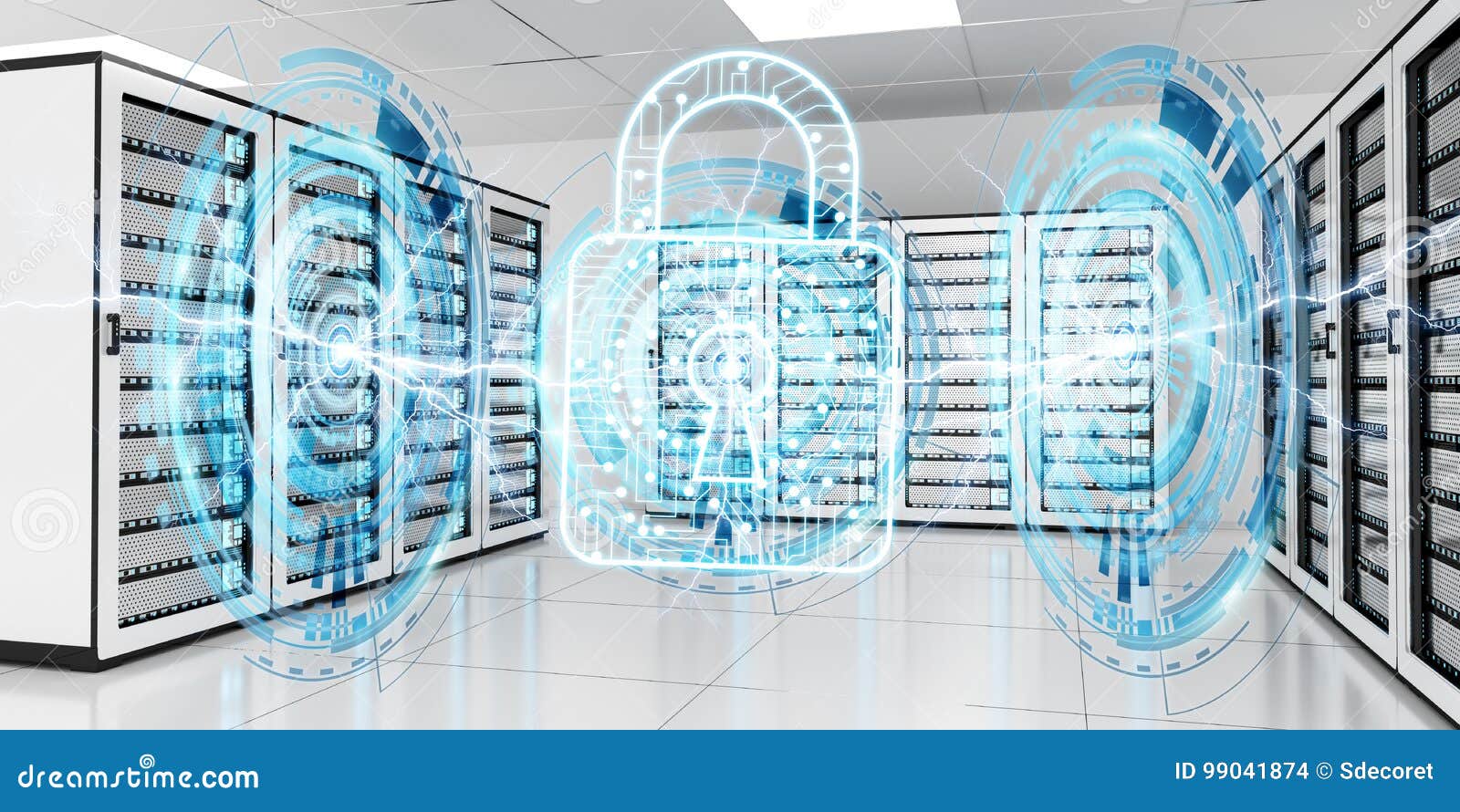 Firewall Activated on Server Room Data Center 3D Rendering Stock ...