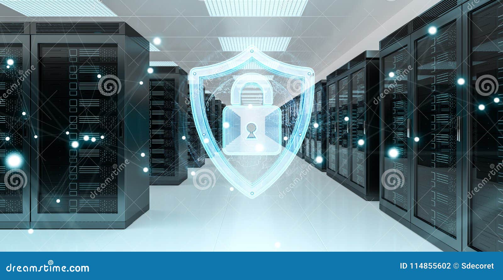 Firewall Activated on Server Room Data Center 3D Rendering Stock ...