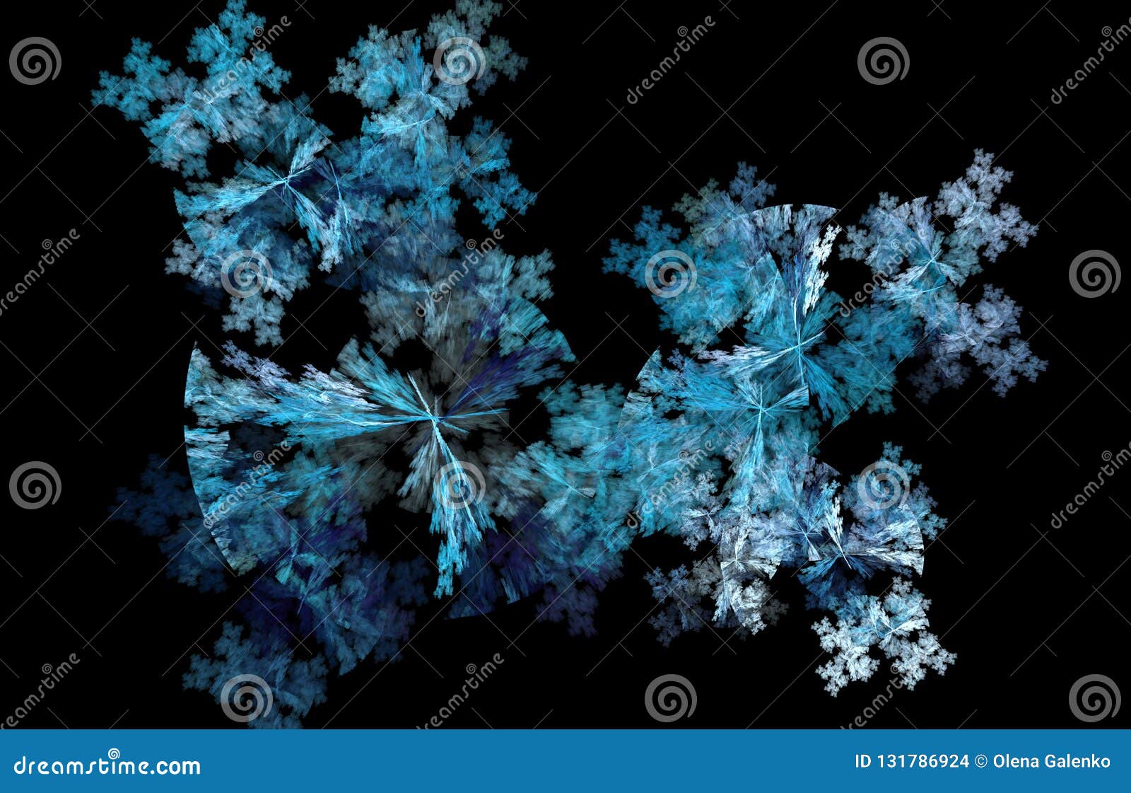 White Blue Fractal Pattern on Black Background. Digital Art. 3D ...