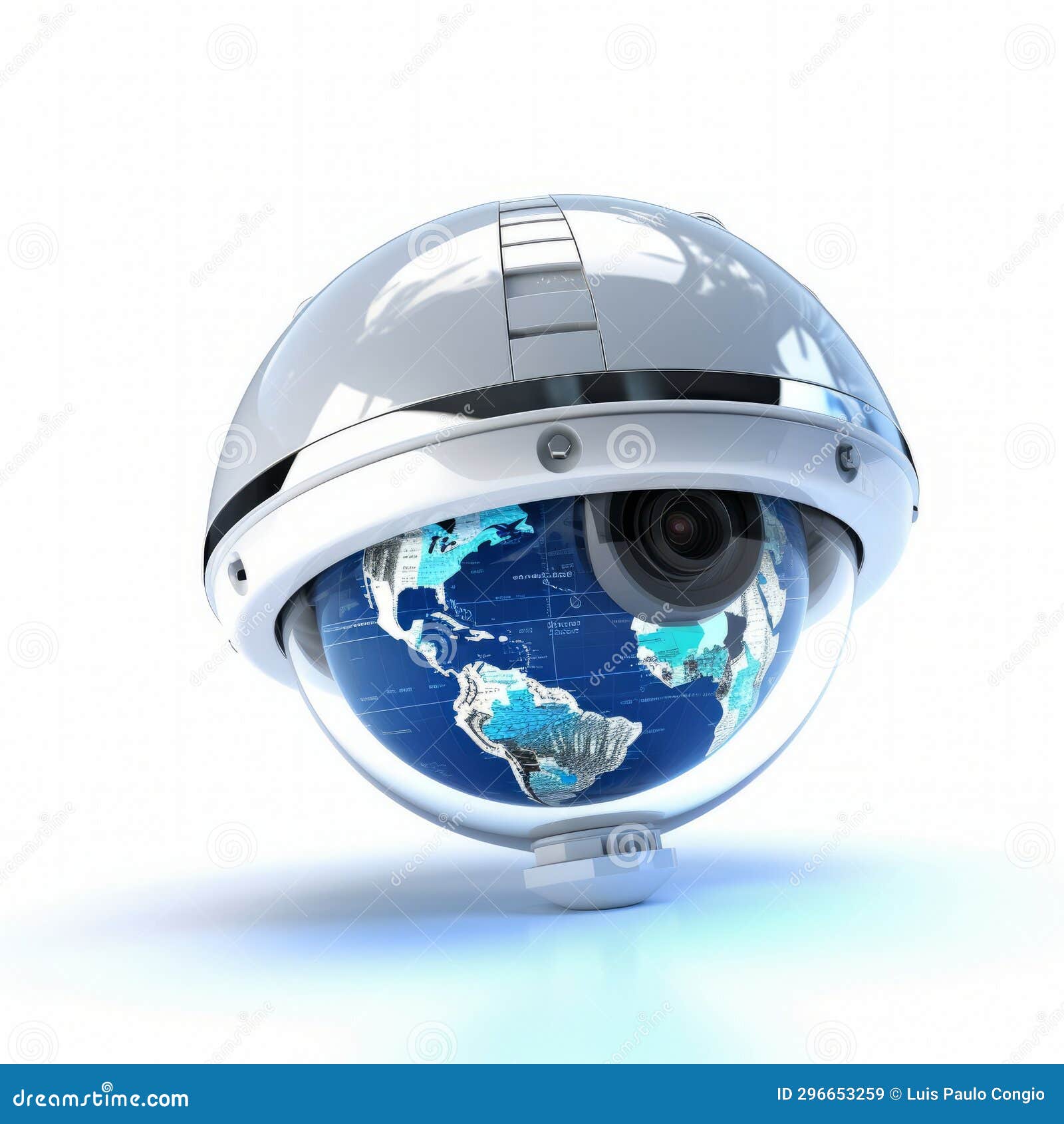 A White and Blue Globe with a Camera on Top of it Stock Image - Image ...