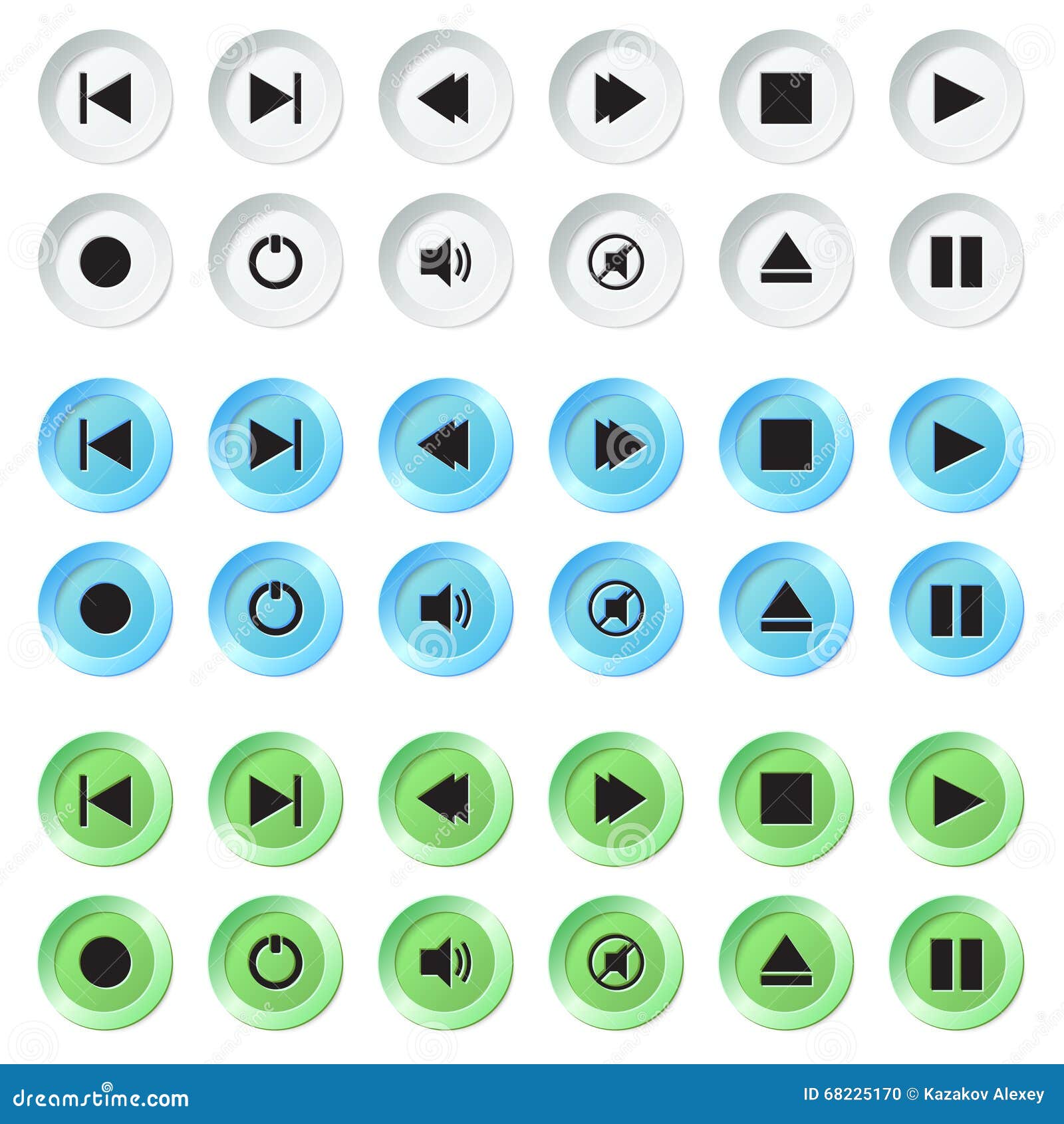 White Blue And Green Navigation Buttons Set Stock Vector