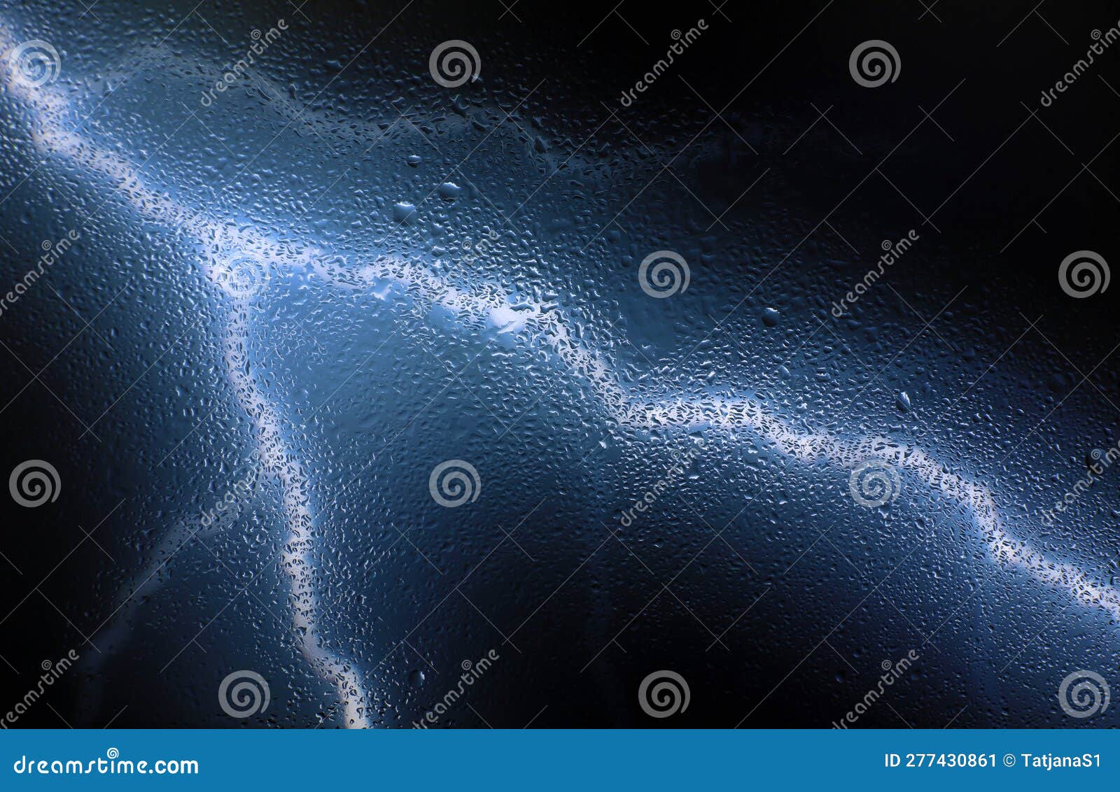White-blue Lightning with Raindrops on Glass Stock Image - Image of ...