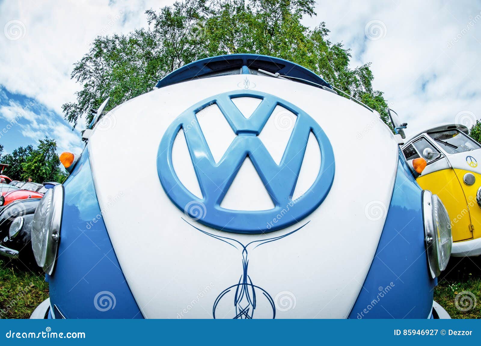 The White and Blue Logo and the Volkswagen Transporter Front View ...