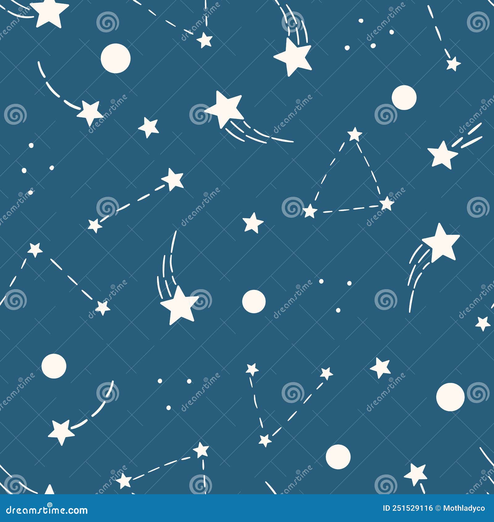White and Blue Night Sky Vector Pattern, Seamless Background Stock ...