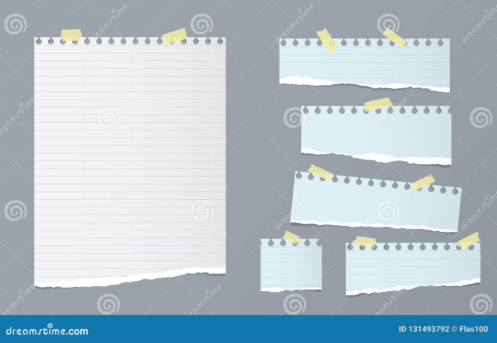 White and Blue Note, Notebook Paper Strips with Torn Edges Stuck with ...