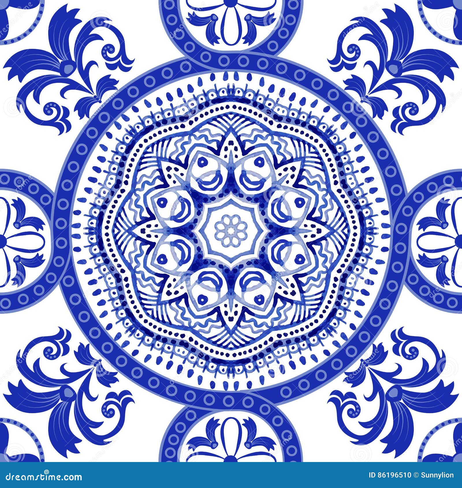 White and Blue Ornamental Pattern. Indian Decorative Wallpaper. Indian ...