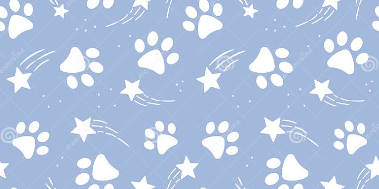 White and Blue Paw Pattern, Vector Background Stock Vector ...
