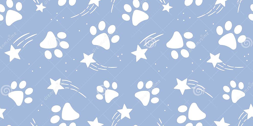 White and Blue Paw Pattern, Vector Background Stock Vector ...